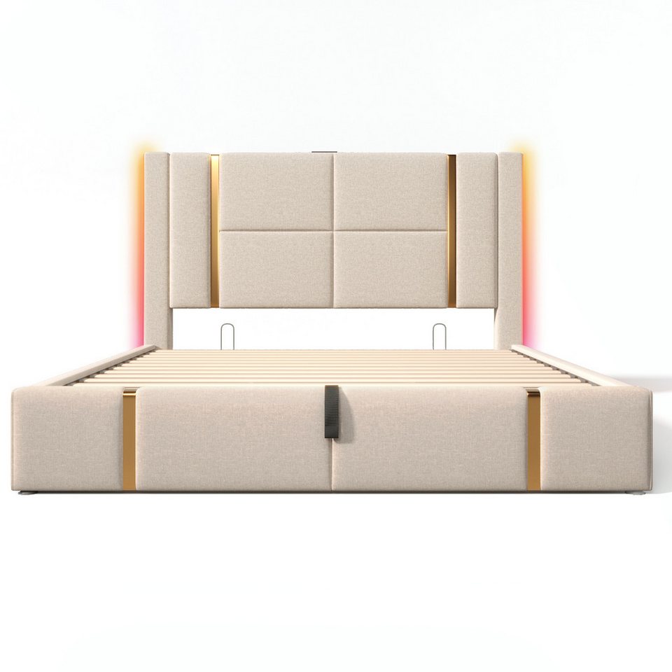 Rutaqian Stauraumbett Polsterbett 140×200 Mit Matratze Doppelbett Mit