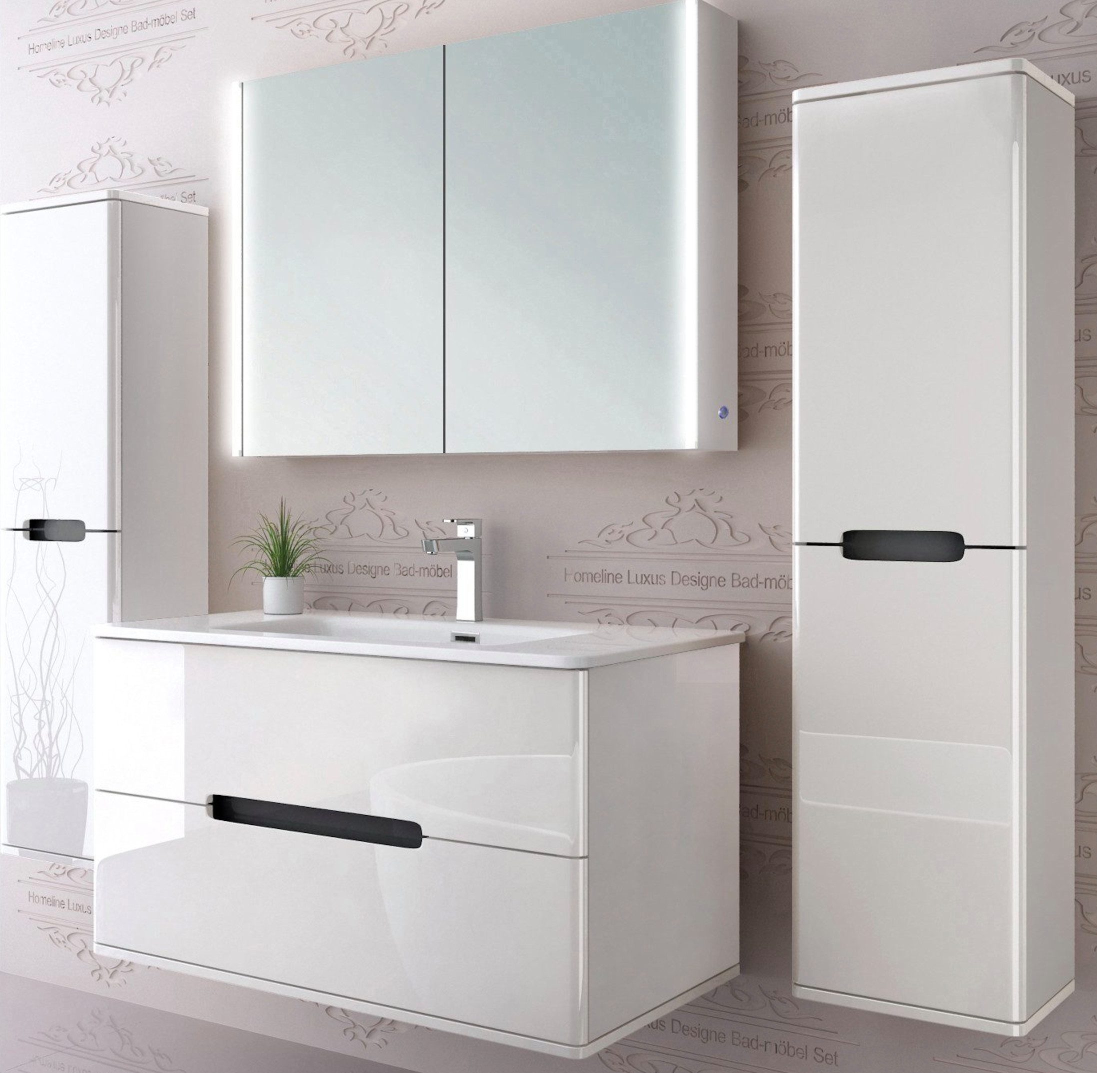 Homeline Badmöbel Set Sky Badmöbel Set Schwarz Mit Spiegelschrank Und