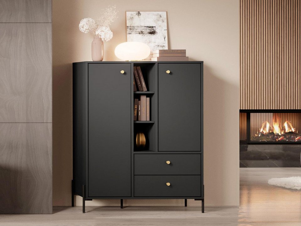Compleo Kommode Hochkommode Mit Gold Griffe Möbelfarbe Anthrazit 2