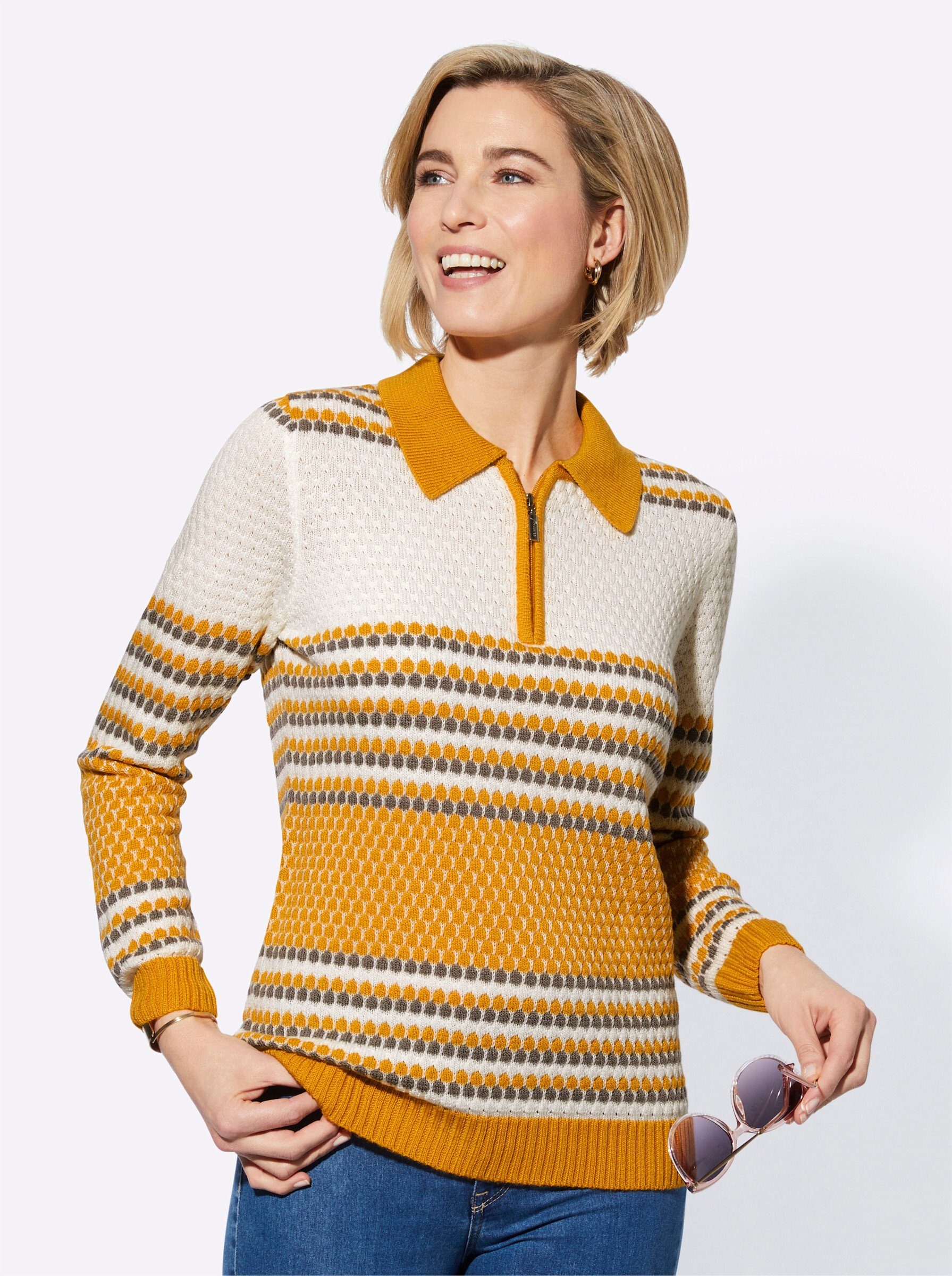 Witt Strickpullover Polopullover, Polokragen mit praktischem Reißverschluss