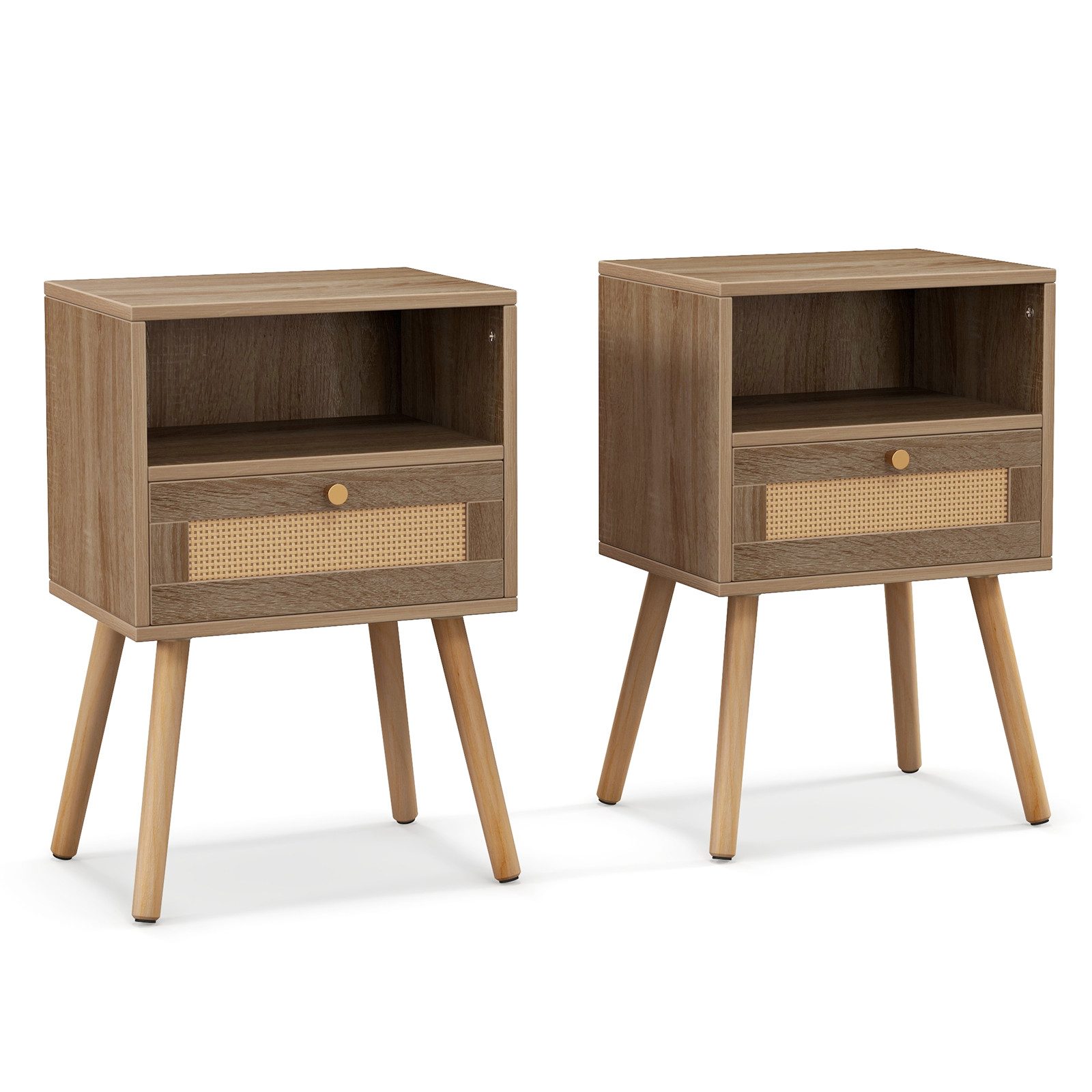 KOMFOTTEU Nachttisch (2er Set), mit Rattan-Schublade, 40 x 40 x 59 cm
