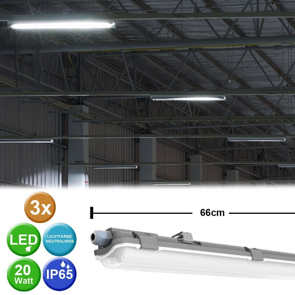 Etc Shop Deckenleuchte 3er Set Led 20 Watt Wannen Leuchten Lager