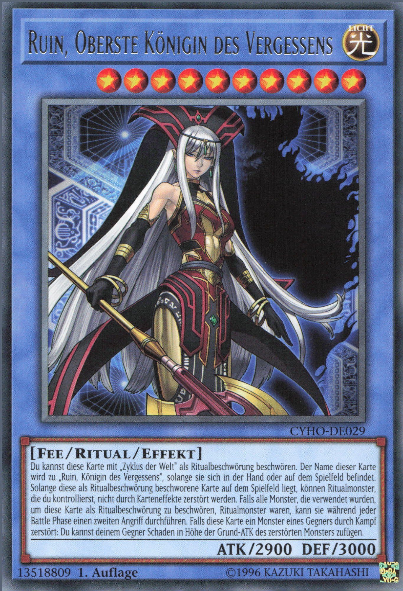 ReCollectibles Sammelkarte YuGiOh Ruin, Oberste Königin des Vergessens, Yu-Gi-Oh! CYHO-DE029 Rare