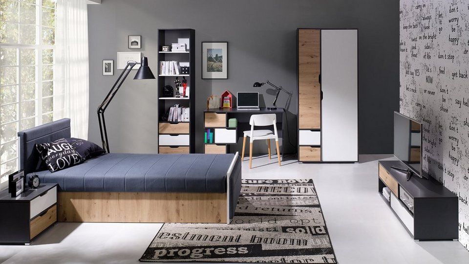 Stylefy Jugendzimmer Set Senza Graphit Artisan Eiche Melamin
