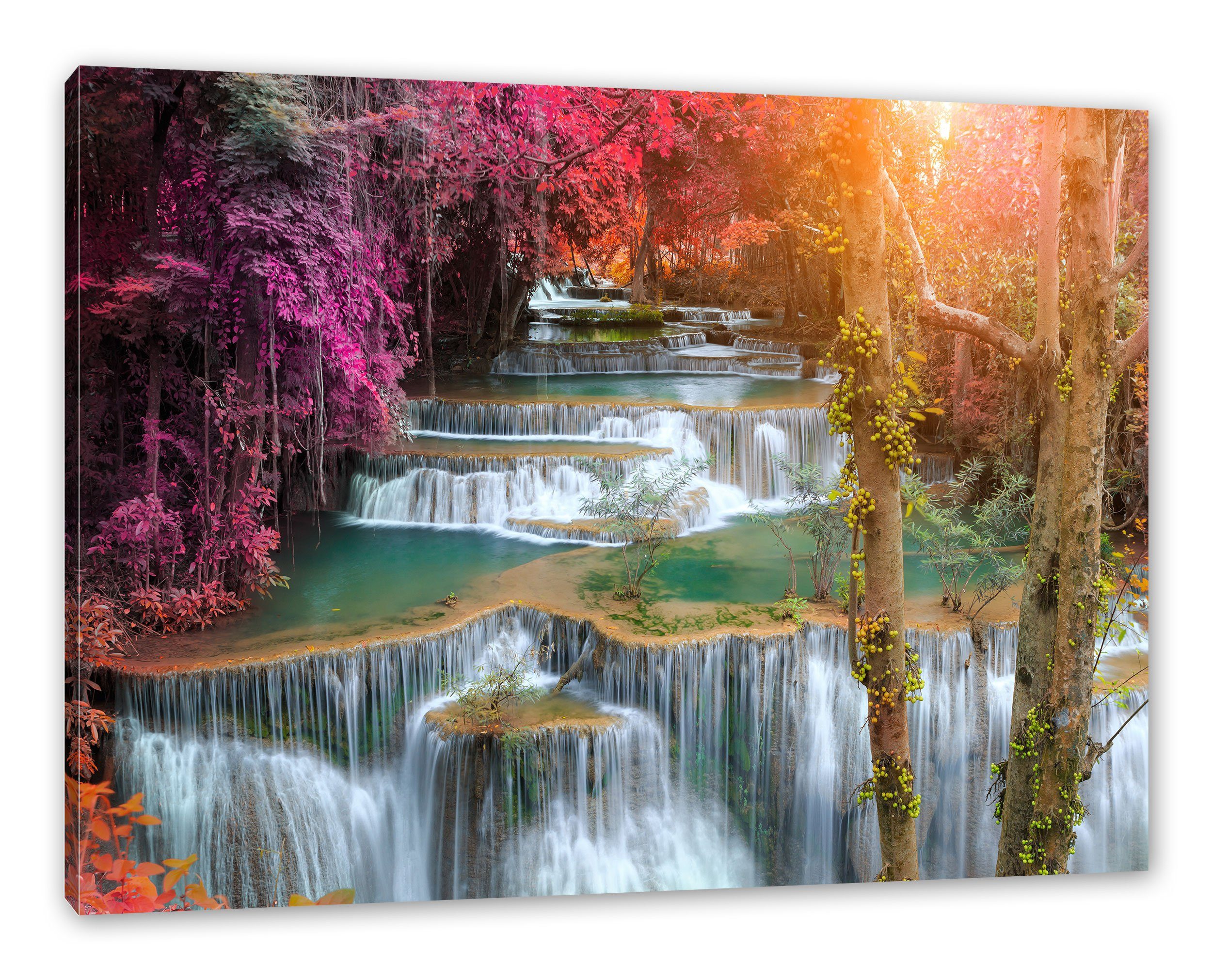 Pixxprint Leinwandbild Wasserfall im Regenwald, Wasserfall im Regenwald (1 St), Leinwandbild ...