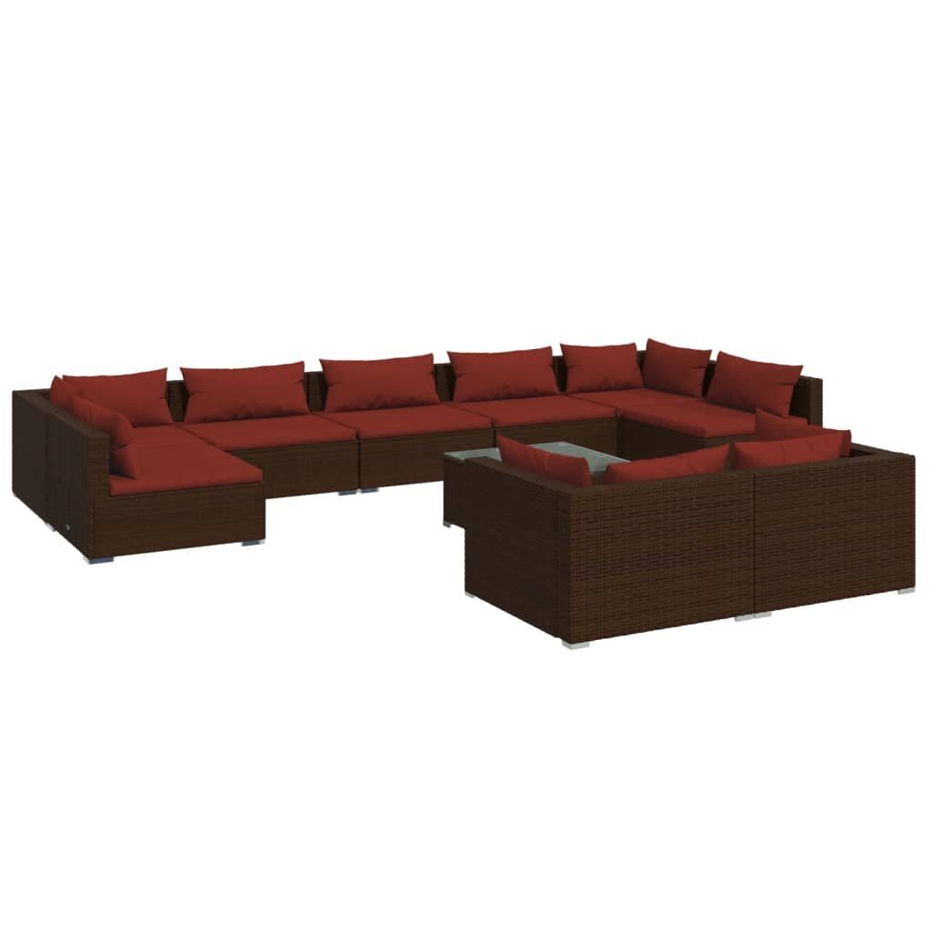 vidaXL Gartenlounge-Set 9-tlg. Garten-Lounge-Set mit Kissen Braun Poly ...