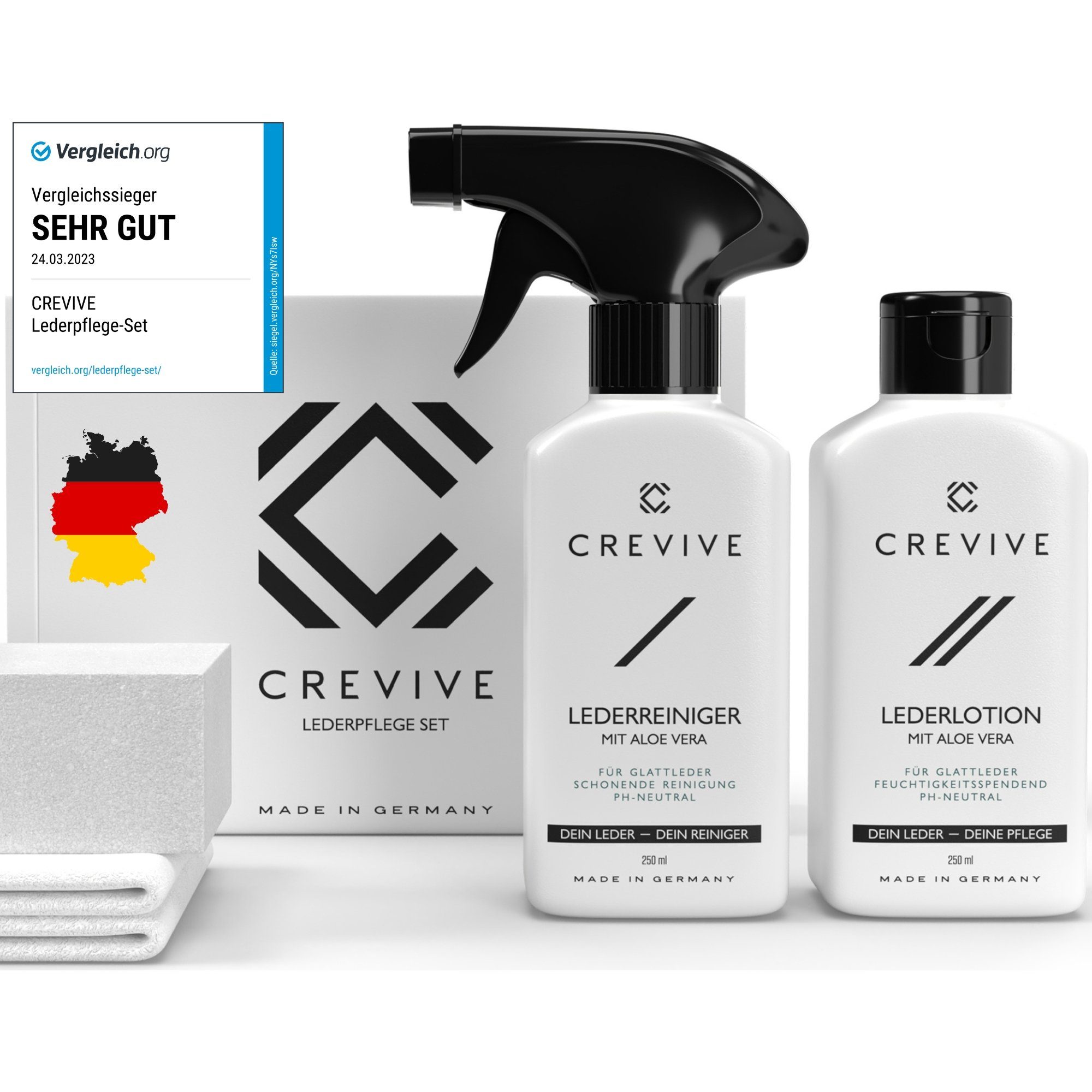 CREVIVE Lederpflegeset (SPARSET, Lederreiniger + Lederpflege + 1x ...