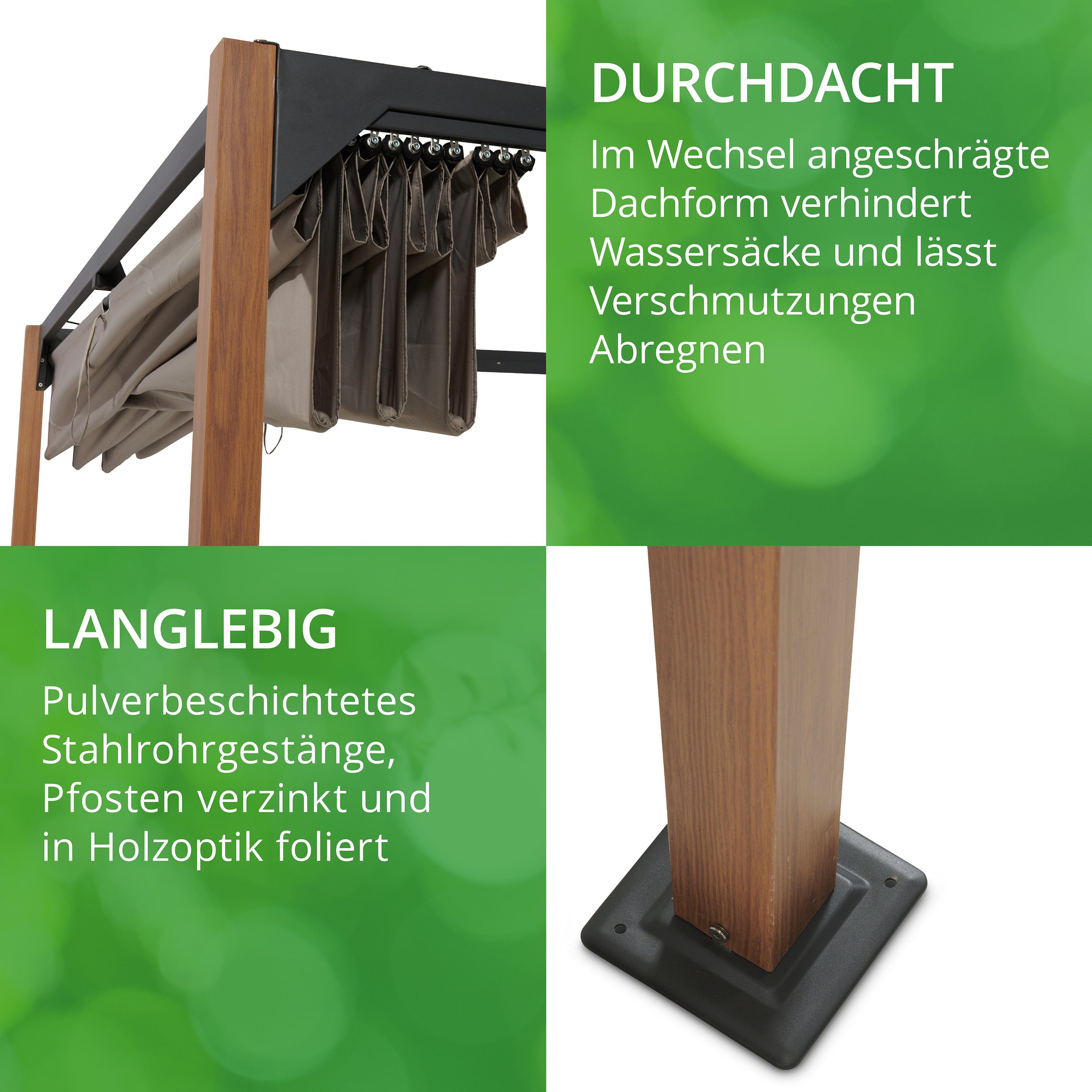 Leco Pavillon, Pergola Mara 4x3m Holzoptik mit Faltdach, Pavillon Zelt