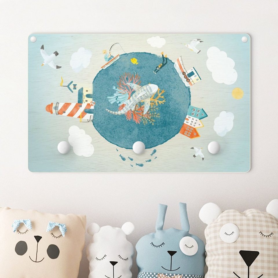 Bilderdepot24 Garderobenpaneel Blau Aquarell Fahrzeuge Illustration