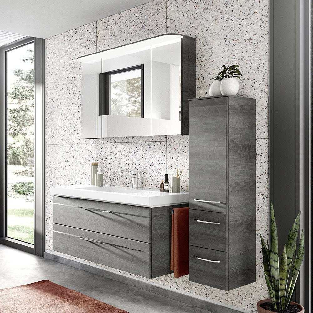 Lomadox Badmöbel-Set BUDVA-66, (Spar-Set, 3-St), Graphit Struktur quer Nb. 167,5/200/49 cm