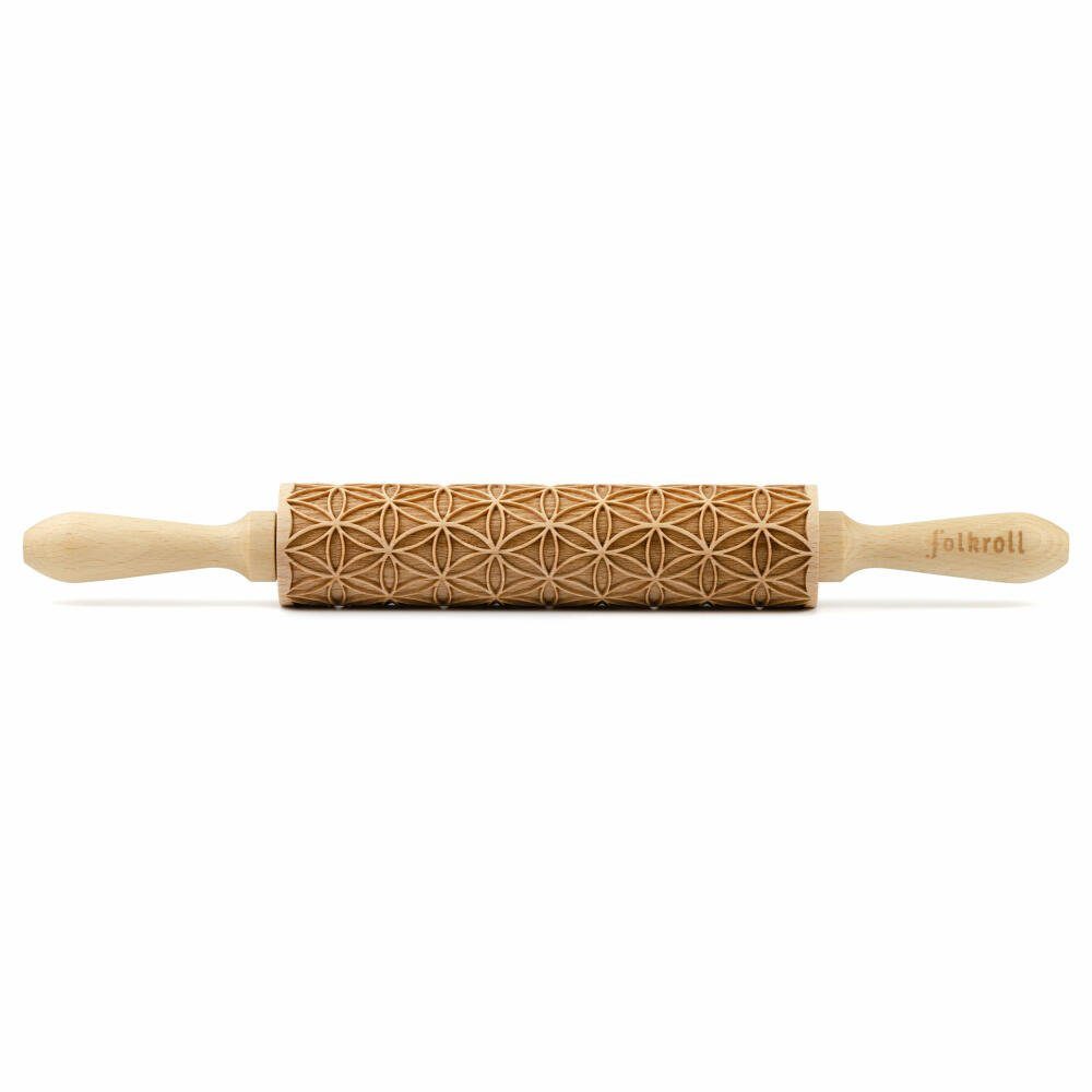 folkroll Teigroller Blume des Lebens medium 37 cm Buchenholz, Mit ...