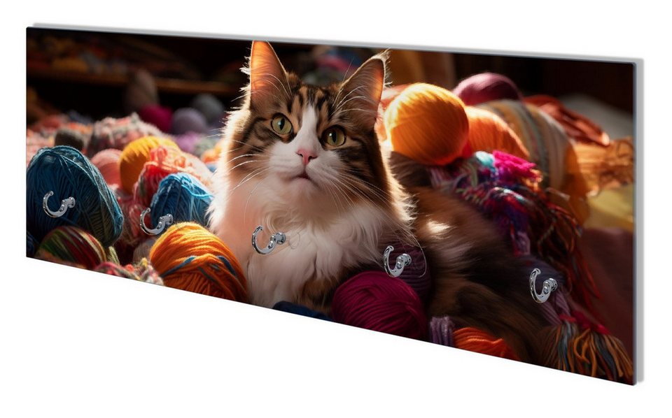 Wallario Wandgarderobe Katze In Einem Berg Von Wollknäuel 1 Teilig