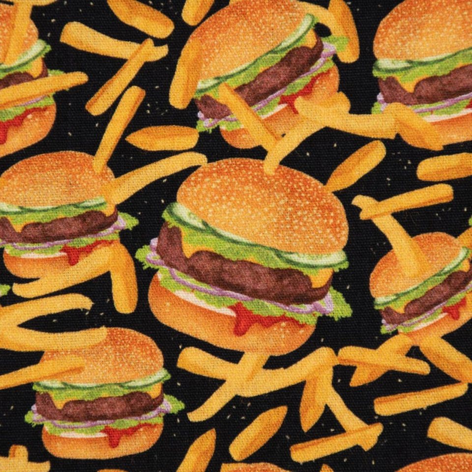 SchÖner Leben Stoff Baumwollstoff Webware Hamburger Pommes Schwarz 1