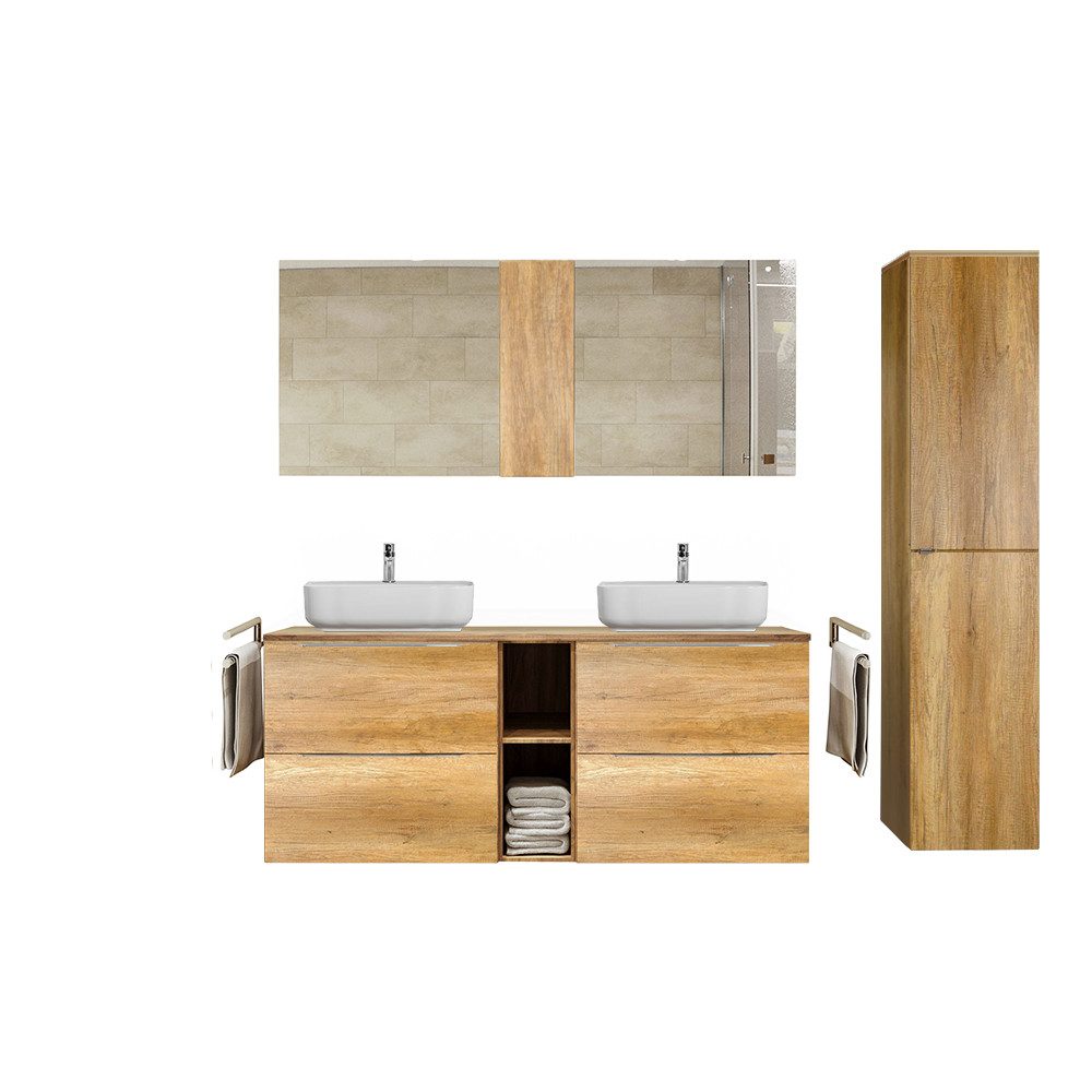 Lomadox Badmöbel Set Amarillo 147 Oak Spar Set 3 St