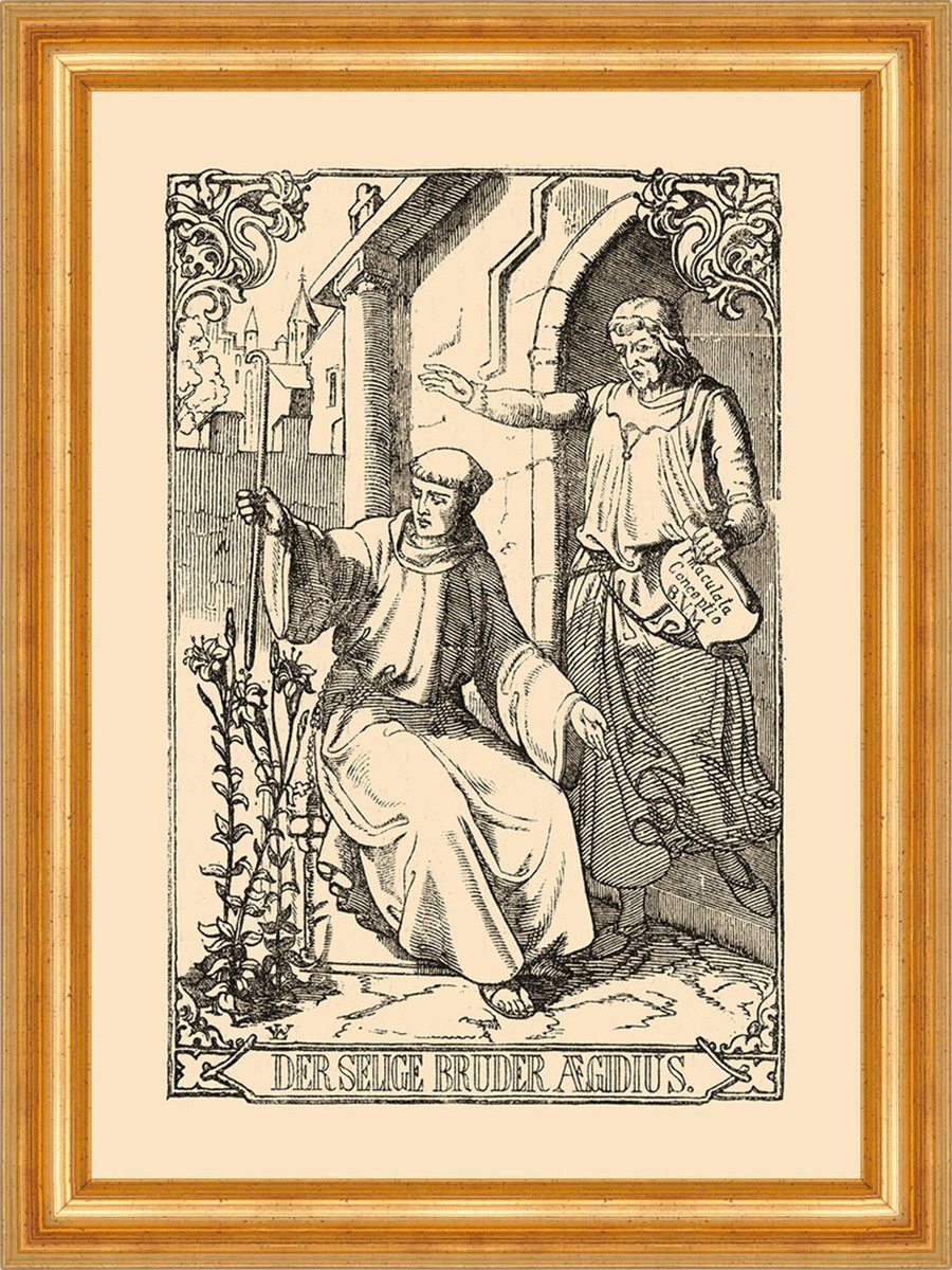 Kunstdruck Der heilige Bruder Aegidius Ägidius Holzstich Sankt A4 1070 Gerahmt, (1 St)