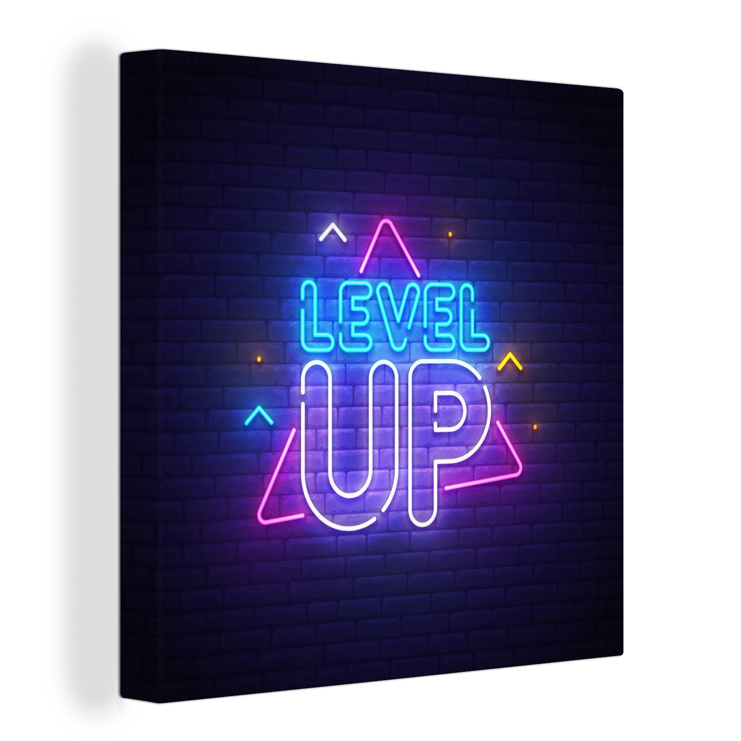 Onemillioncanvasses® Leinwandbild Spiele Neon Level Up Zitate
