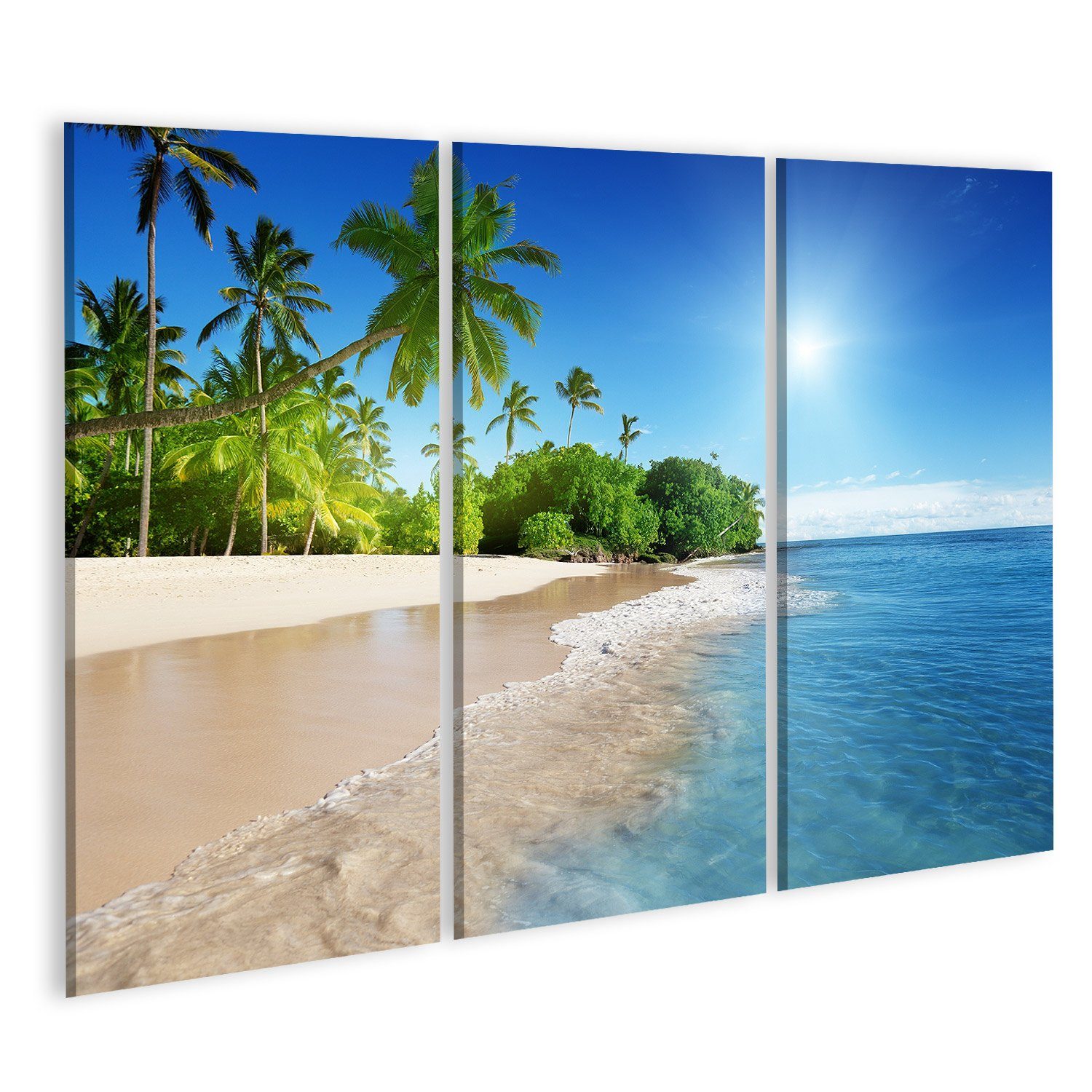 islandburner Leinwandbild Bild auf Leinwand Karibische Insel Meer Und Palmen 130x80cm 3-teilig