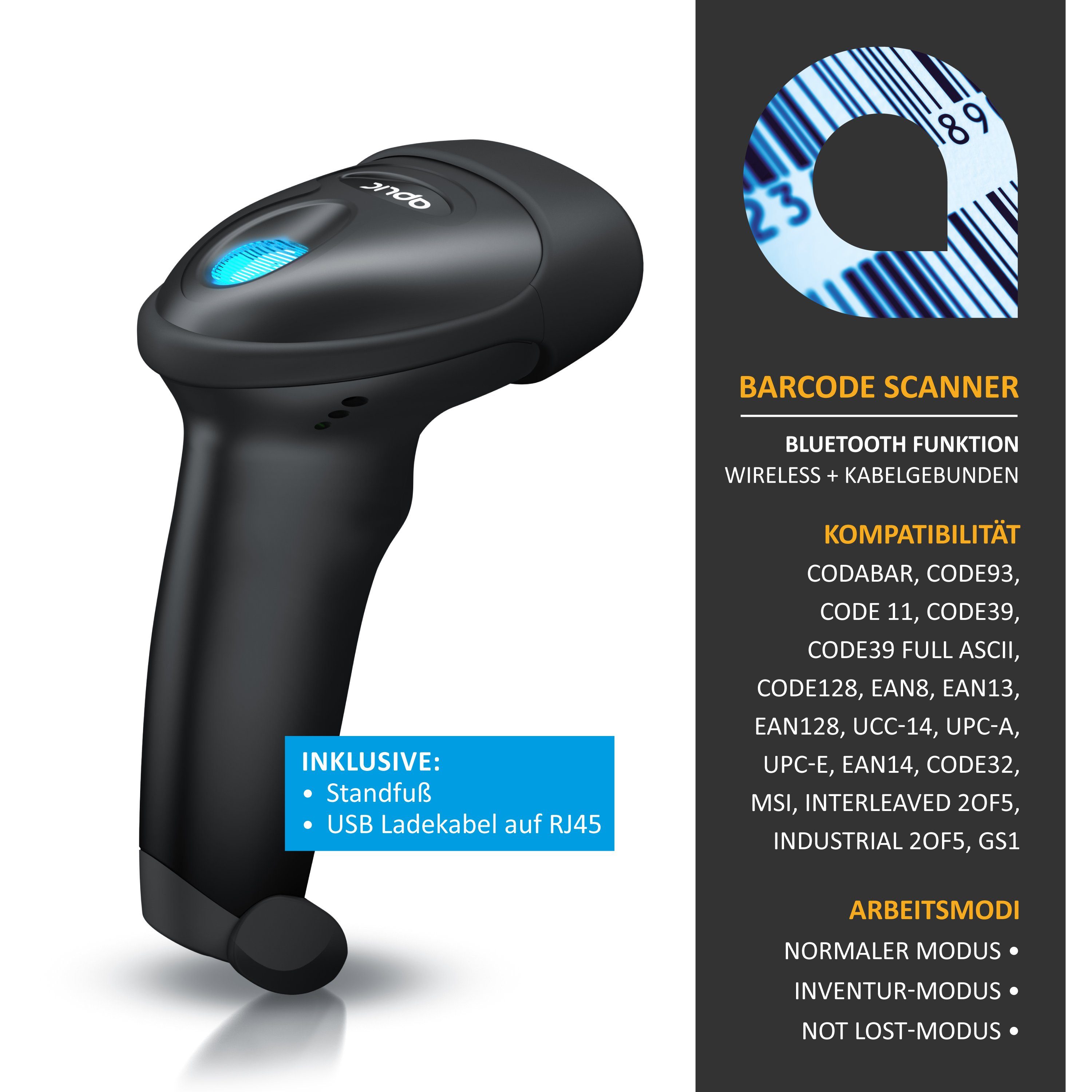 Aplic Handscanner, (Bluetooth Barcode Scanner, Barcodescanner kabellos ...