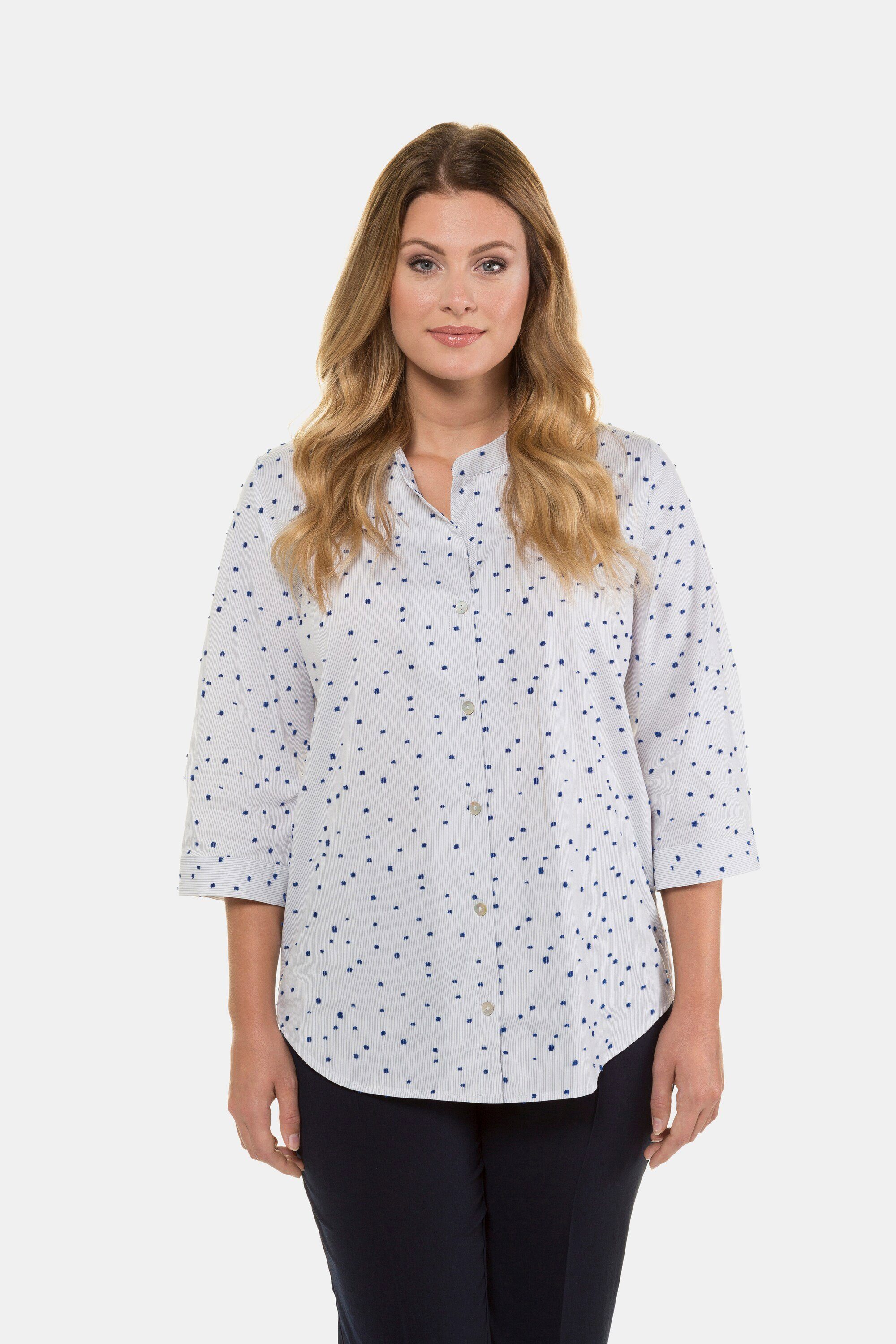 Ulla Popken Longbluse Bluse Streifen Tupfen Stehkragen 34 Arm
