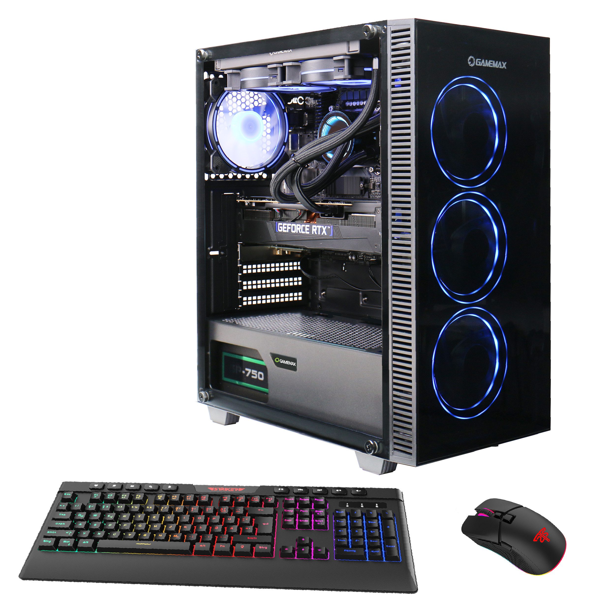 GAMEMAX Gaming-PC (AMD Ryzen 7 5700X, RTX 4060, 32 GB RAM, 2000 GB SSD, Wasserkühlung, PCIe SSD ...