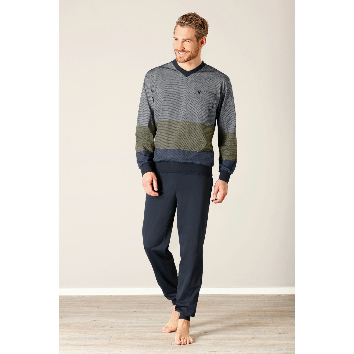 Hajo Schlafanzug Herren Pyjama Mit Langem Arm 2 Tlg Klima Komfort