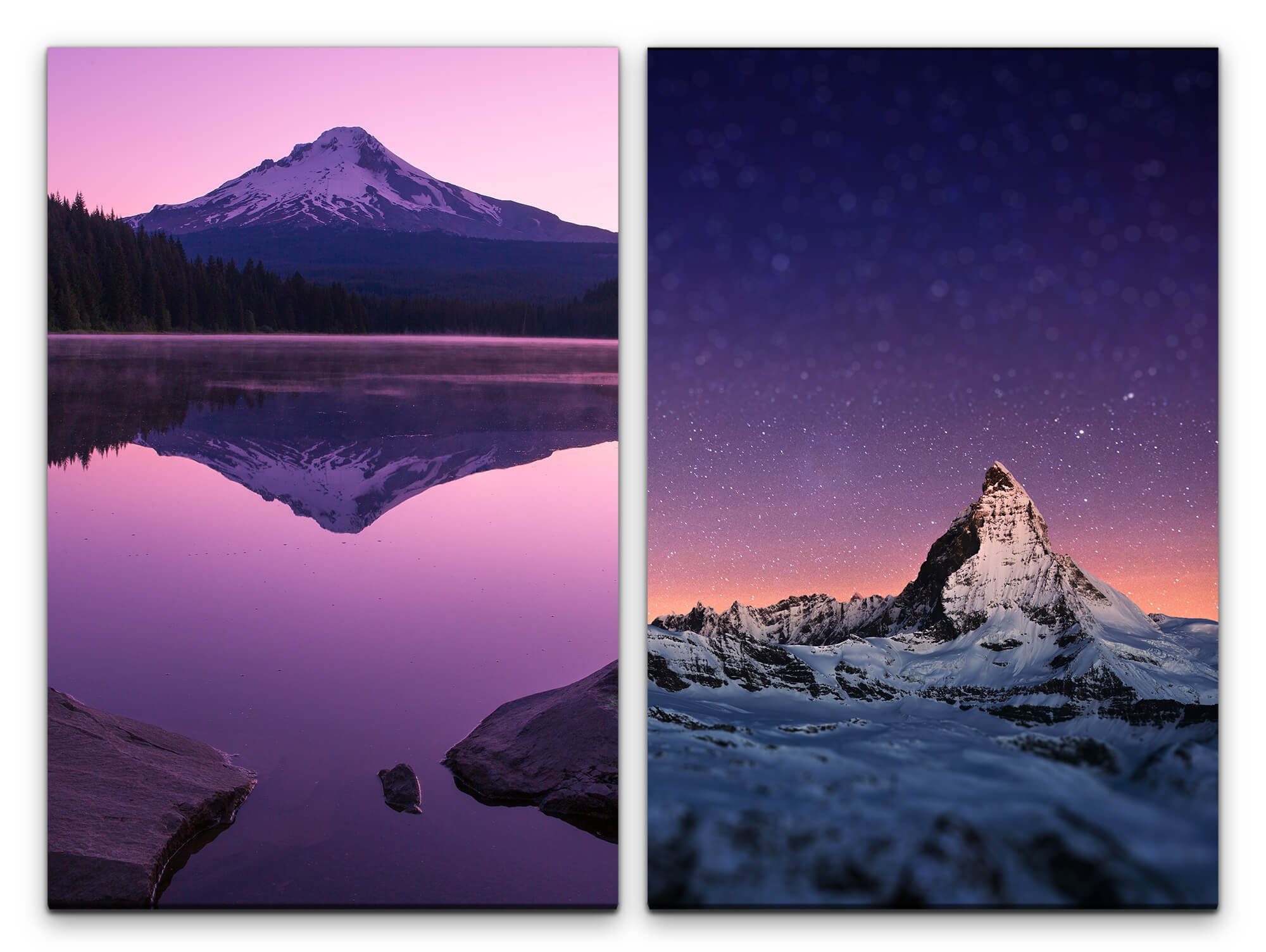 Sinus Art Leinwandbild 2 Bilder Je 60x90cm Fuji Matterhorn Berge Vulkan