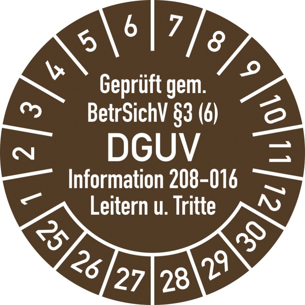 ᐅ Dreifke Hinweisschild Prüfplakette Geprüft...BetrSichV...DGUV, 2025-2030, Folie, Ø 30 mm, 10 ...