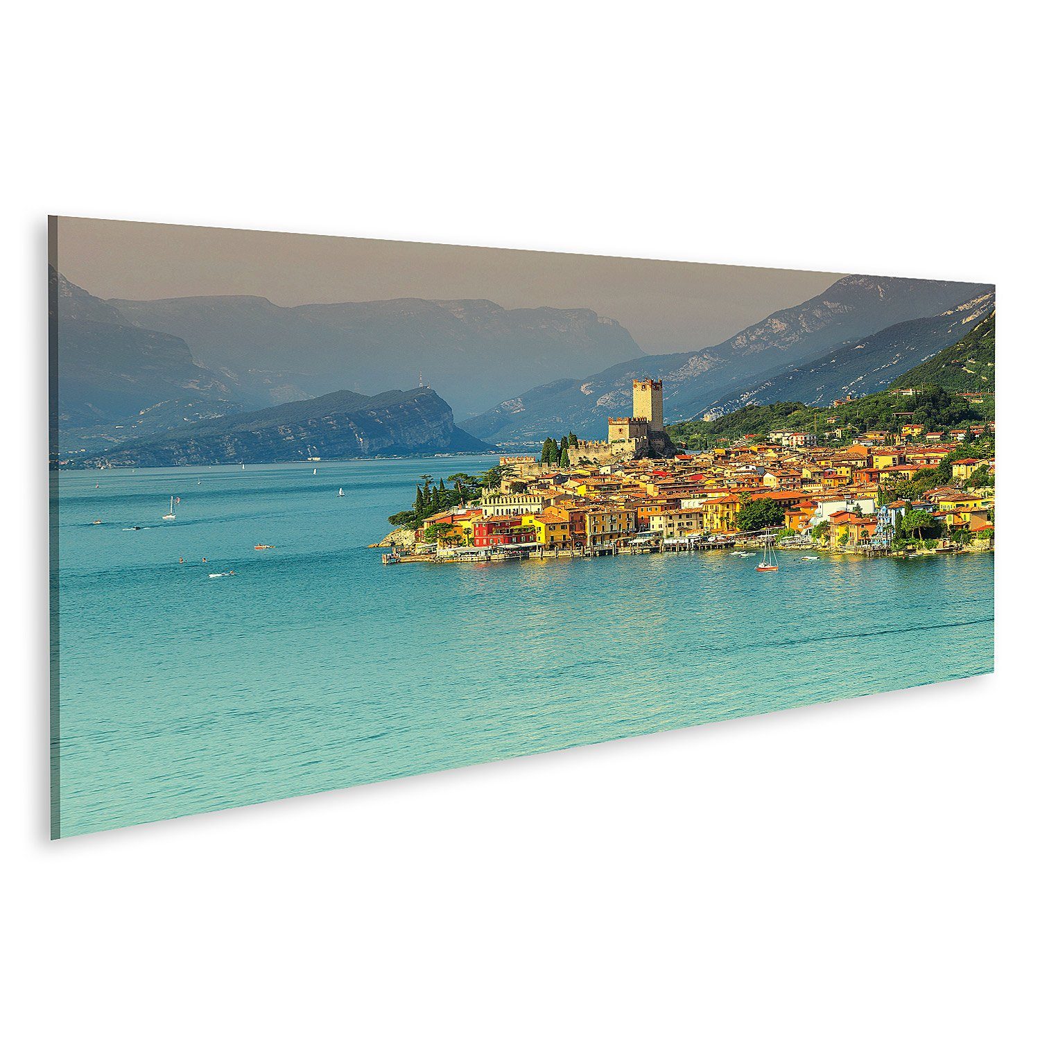 islandburner Leinwandbild »Bild auf Leinwand Fabulous Garda See mit hohen Bergen im Hintergrund ...