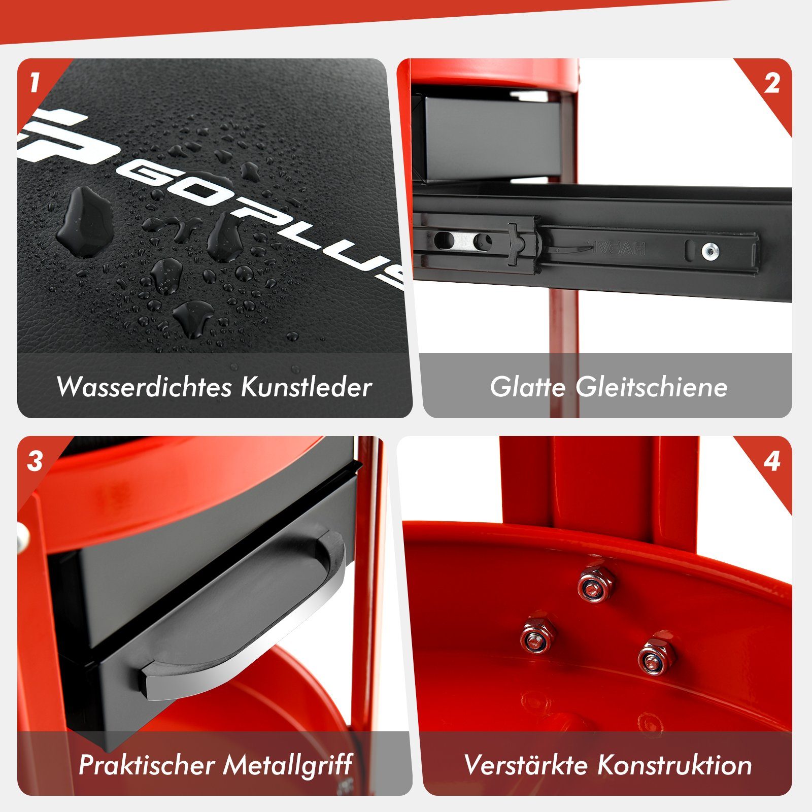 COSTWAY Werkstattwagen Werkstatthocker, mit 2 Schubladen, Ablage ...