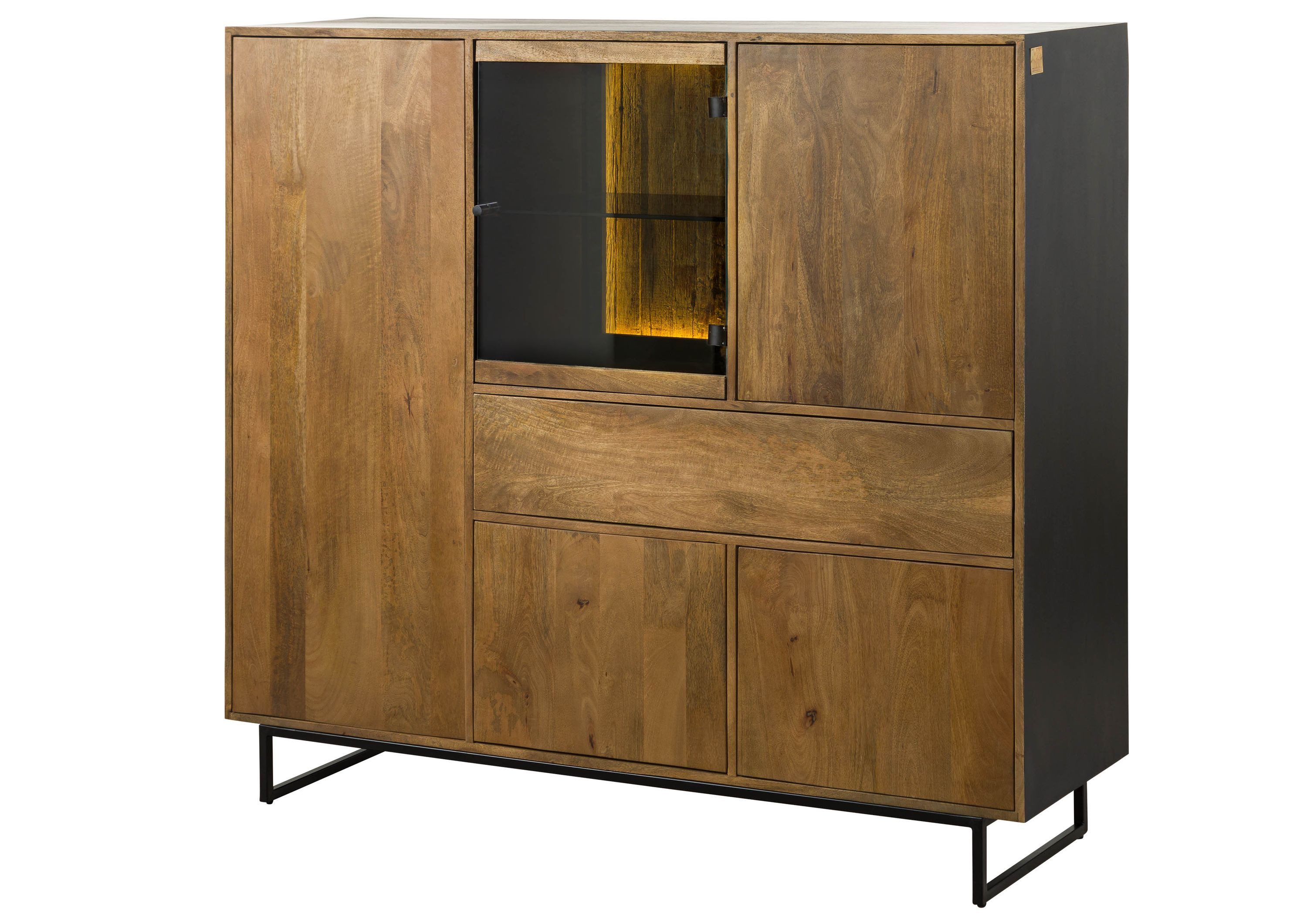 Massivmoebel24 Highboard Mango Altholz 160x47x145 Schwarz Natur