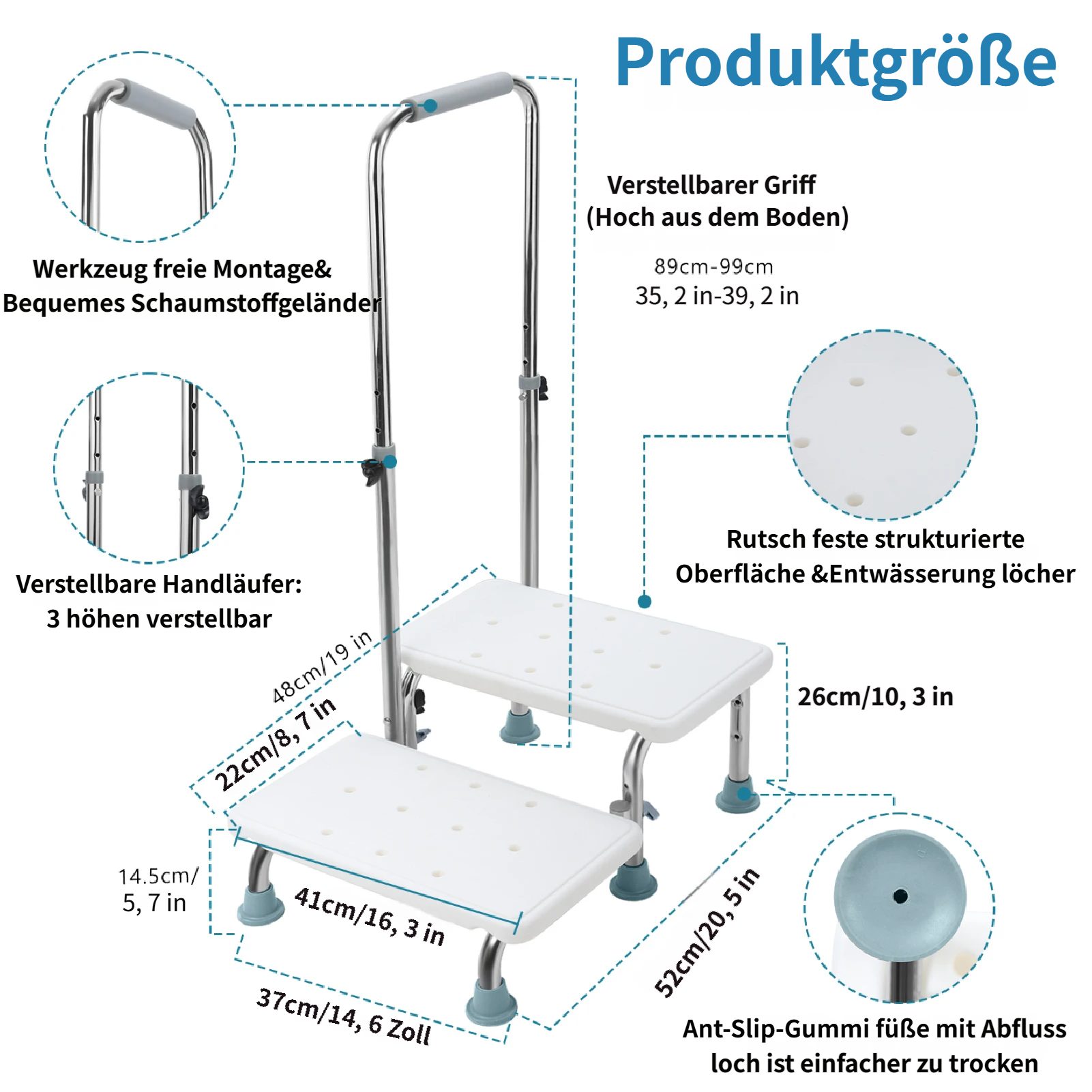 Rutaqian Klapptritt Klappleiter mit 2 Stufen,Haltegriff,6 rutschfeste ...