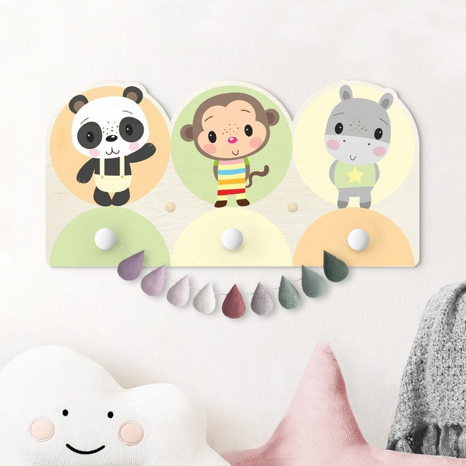 Bilderdepot24 Garderobenpaneel Pastell Muster Tiere Panda Affe Nilpferd