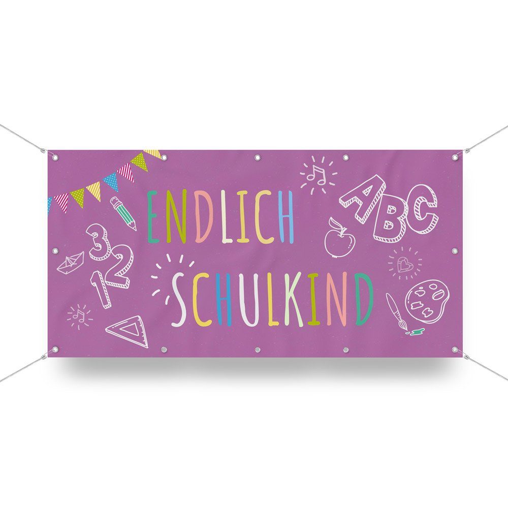 WallSpirit Hängedekoration Banner - Einschulung "Lila", wetterfest, inkl. Ösen zum Aufhängen