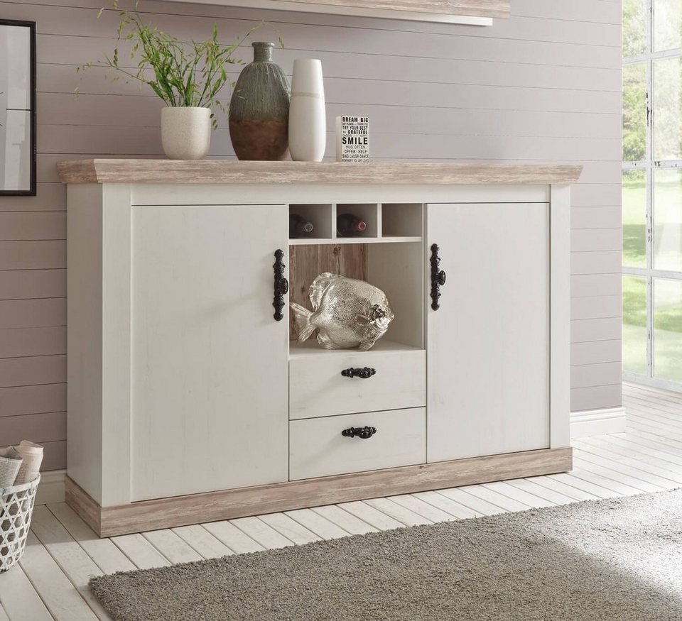Feldmann Wohnen Sideboard Florenz 1 St 168cm Pinie Weiß Oslo Pinie