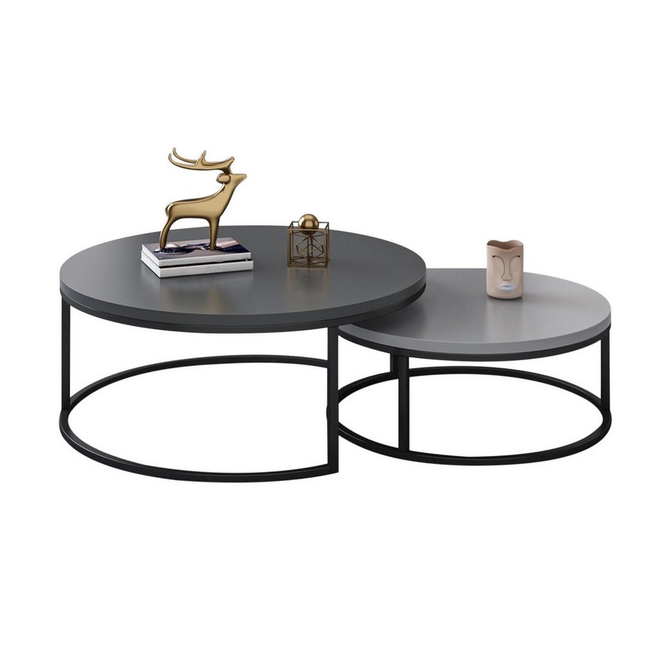 Oeryde Couchtisch Rund Holz 2er Set Wohnzimmertisch Rund Mit Schwarzem