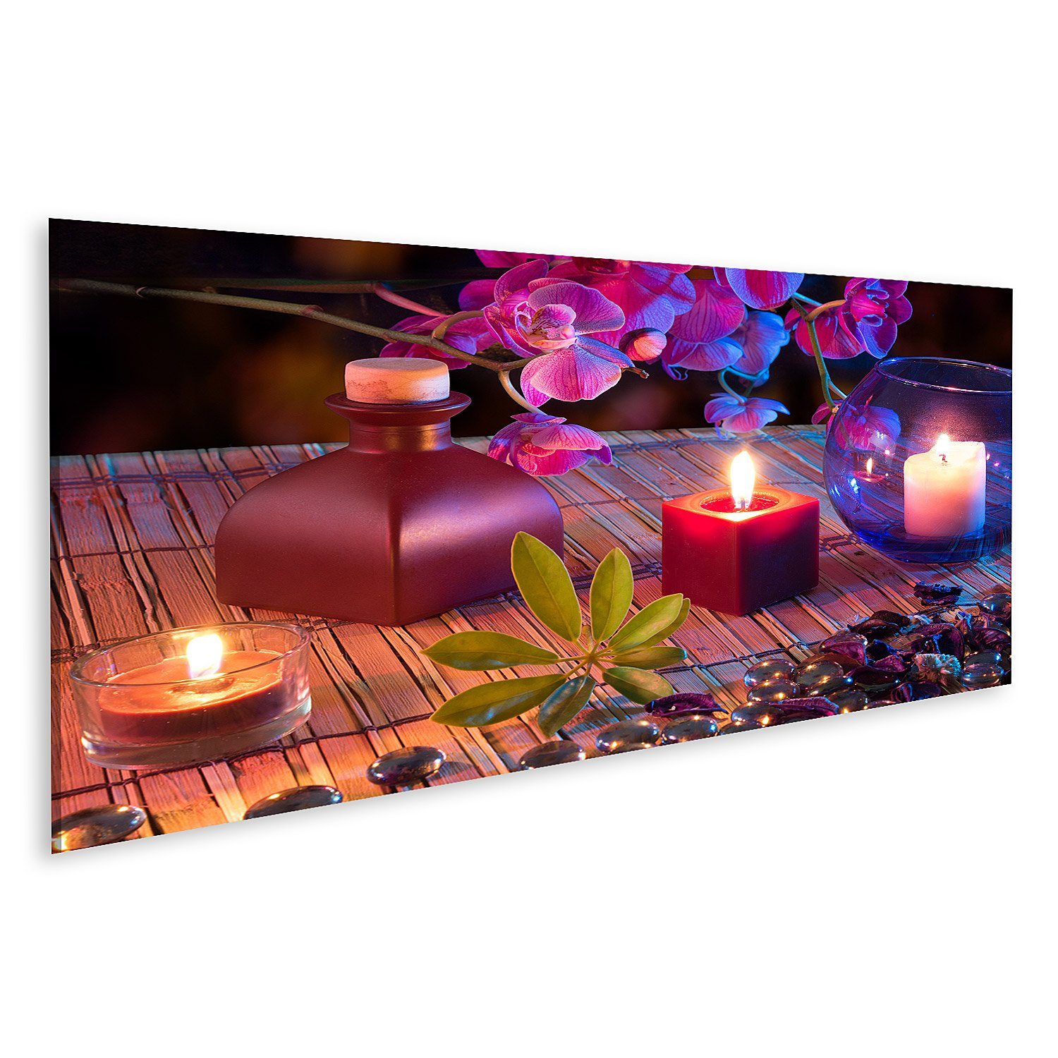 islandburner Leinwandbild »Bild auf Leinwand Potpourri Glas Steine Orchideen Auf Holzmatte ...