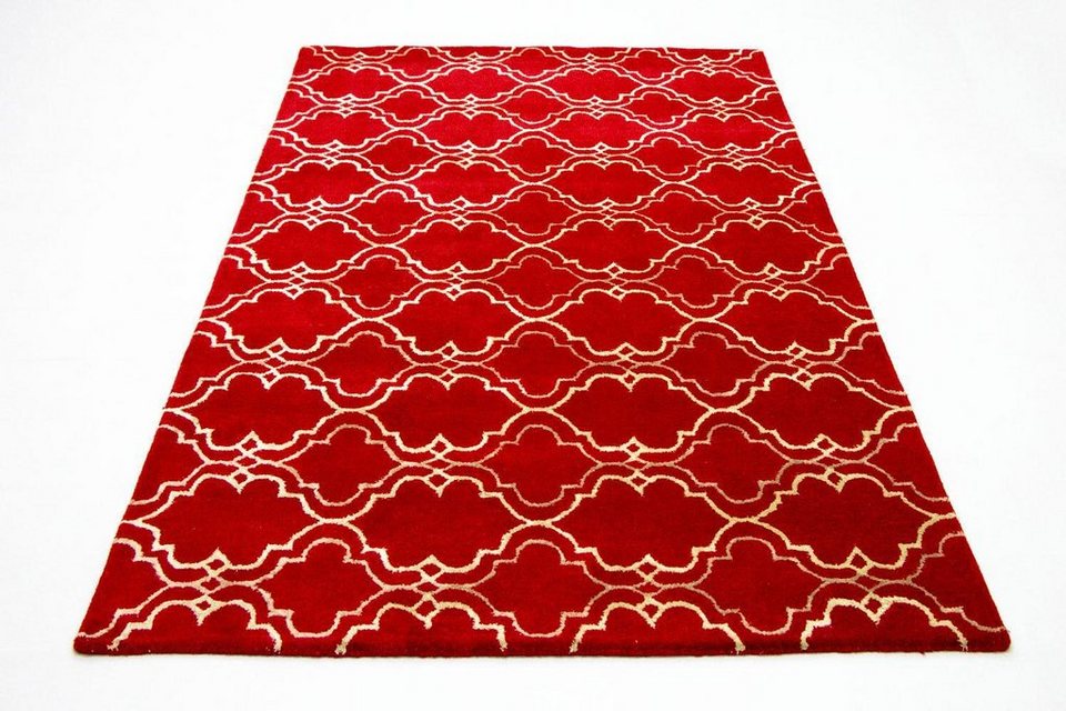 Morgenland Wollteppich Designer Teppich Handgetuftet Rot Rechteckig