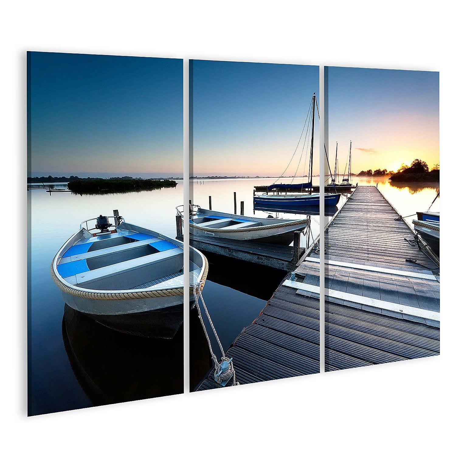 islandburner Leinwandbild Bild auf Leinwand Sonnenaufgang Über See Hafen Mit Booten Und Pier 13