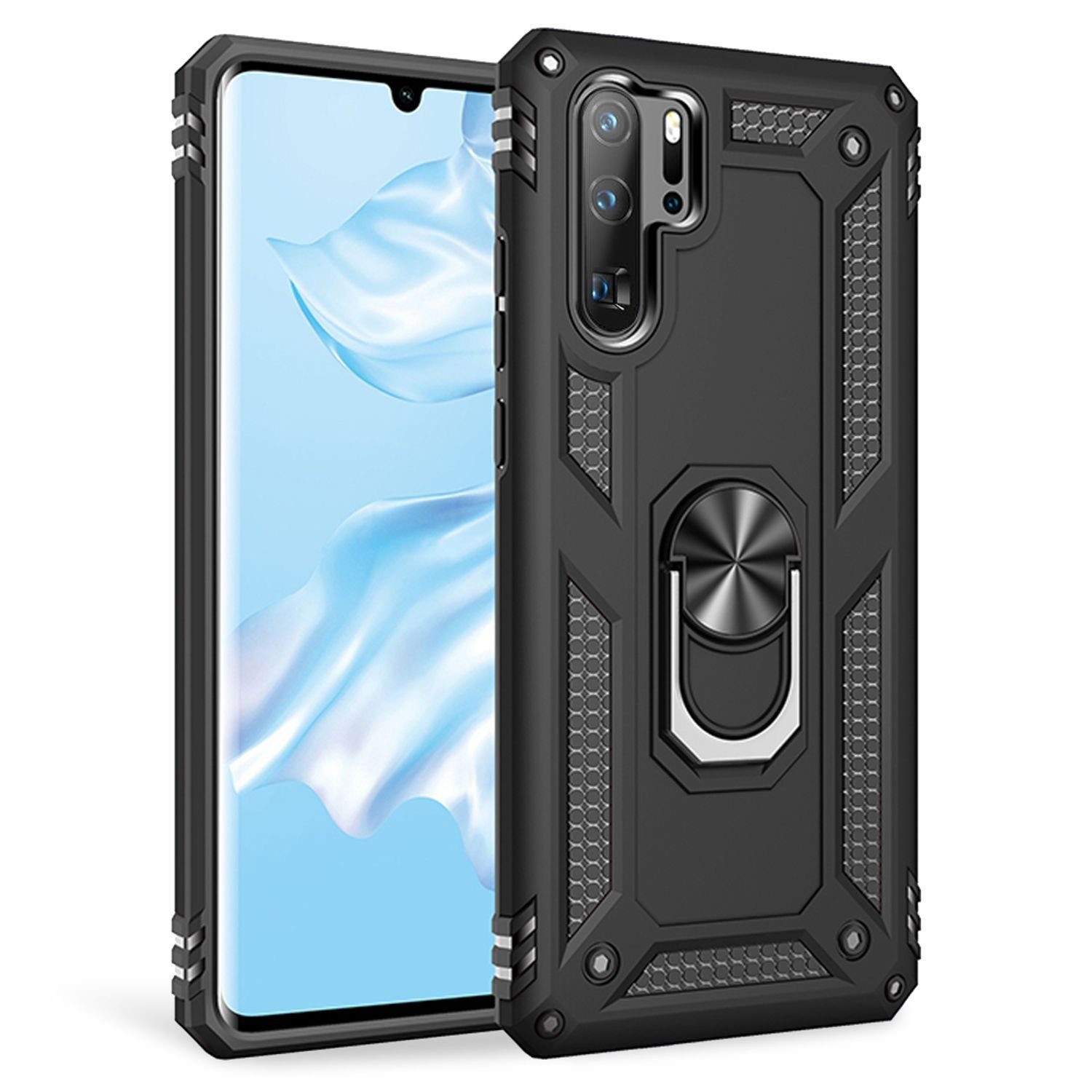 Nalia Handyhülle Huawei P30 Pro Stoßfeste Military Style Ring Hülle