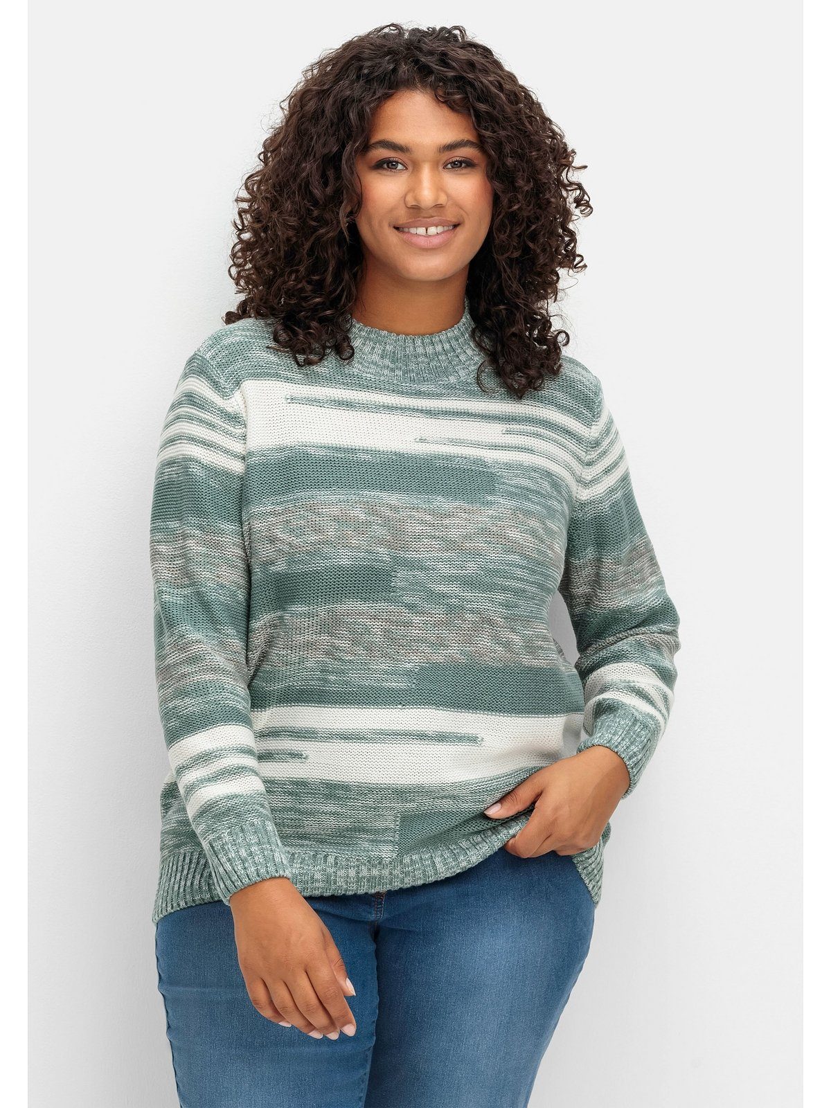 Sheego Strickpullover Große Größen Mit Stehkragen Und Blockstreifen