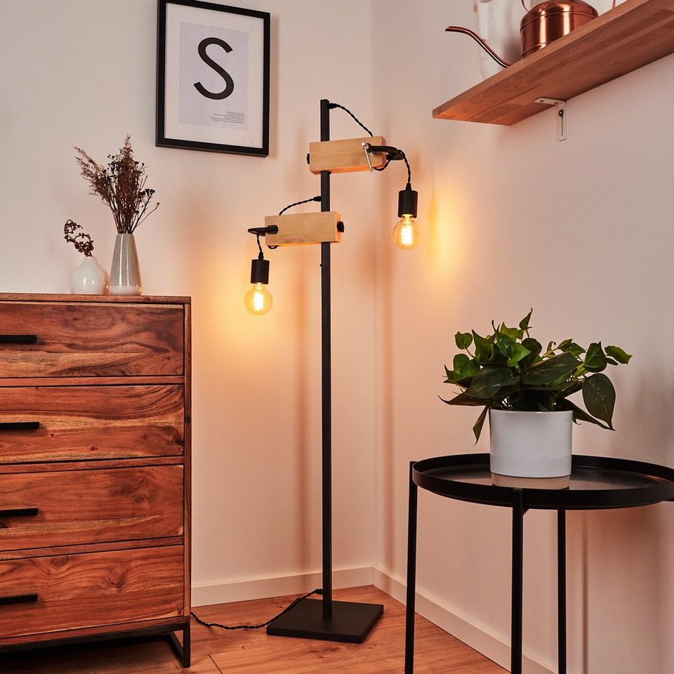 Hofstein Stehlampe Zinga Stehlampe Aus Metallholz In Graunatur
