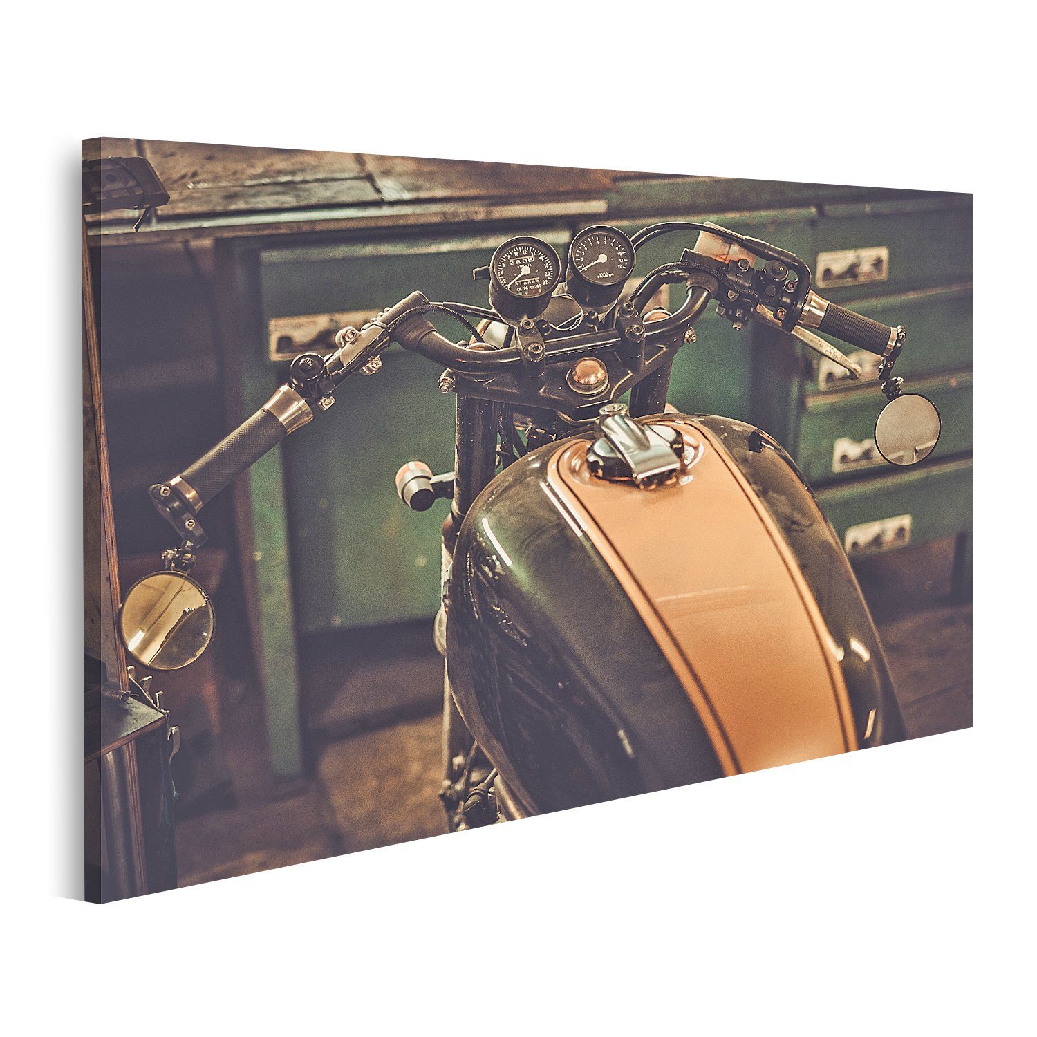 islandburner Leinwandbild Bild auf Leinwand Vintage Style Cafe Racer Motorrad Custom Garage Wand