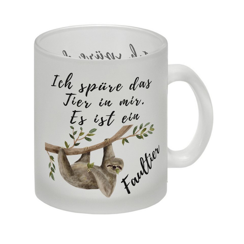 speecheese Tasse Faultier Glas Tasse mit Spruch Ich spüre das Tier in mir speecheese Tasse Faultier Glas Tasse mit Spruch Ich spüre das Tier in mir
