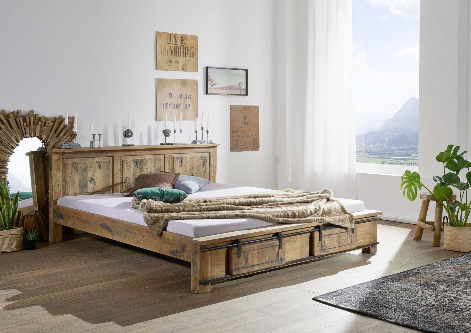 Massivmoebel24 Massivholzbett Bett Mango 180x200 Natur Lackiert