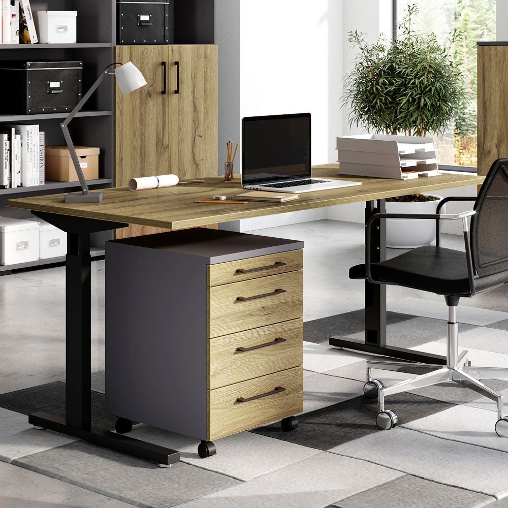 Lomadox Schreibtisch Prato 01 Mit Rollcontainer In Graphit Mit
