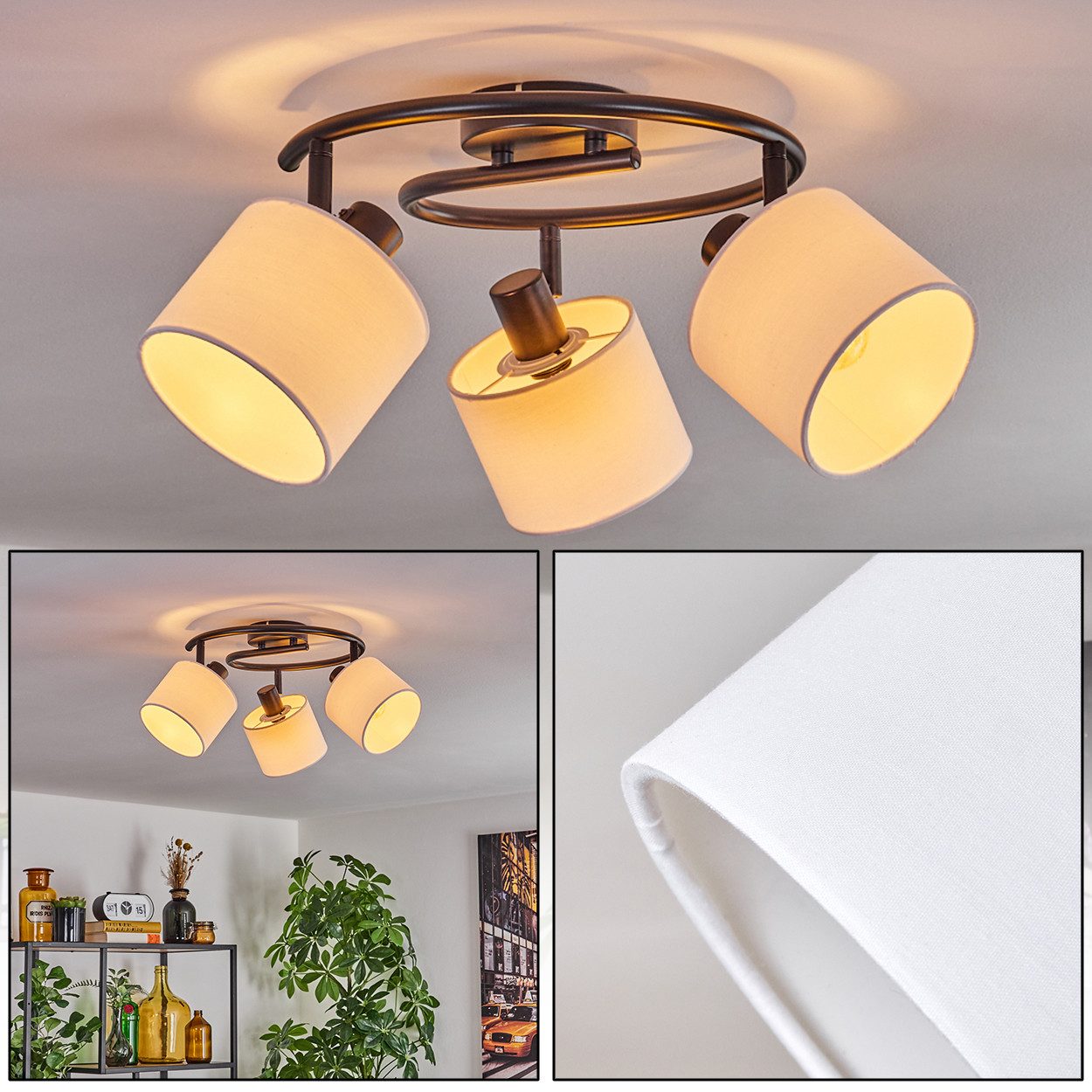 Hofstein Deckenleuchte Moderne Deckenlampe Aus Metallstoff In Schwarz
