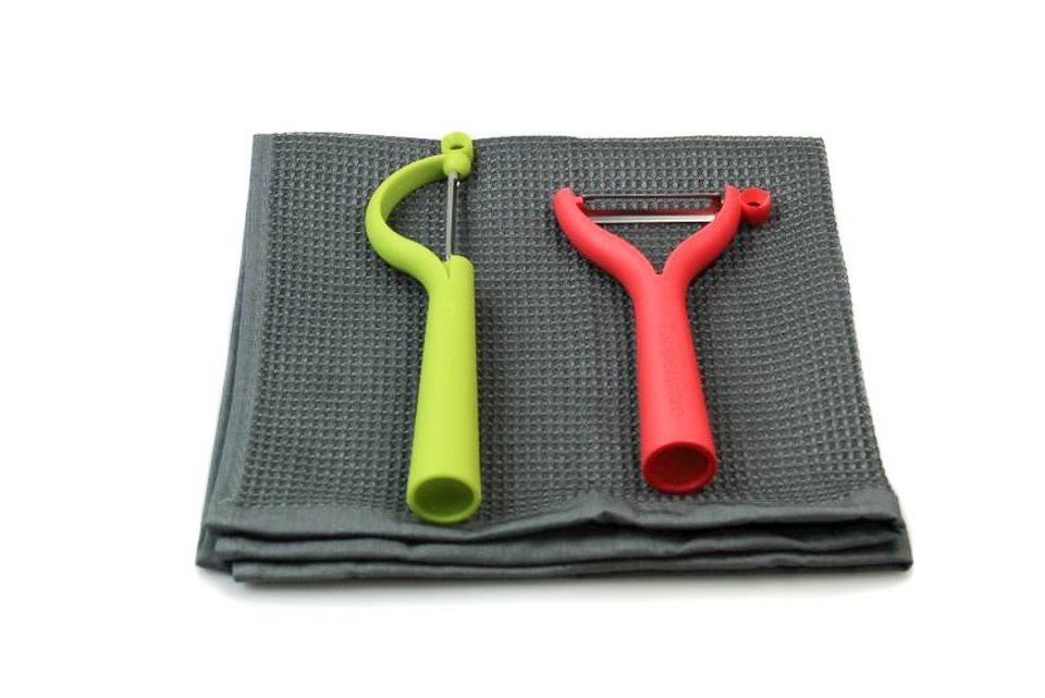 Tupperware Back Set Universalschäler Rot Schälfix Grün Glastuch