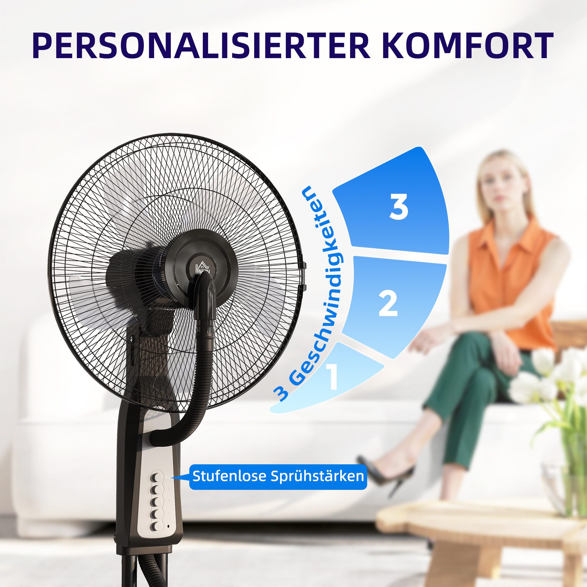 HOMCOM Standventilator Ventilator mit Verstellbar Sprühnebel 3 ...