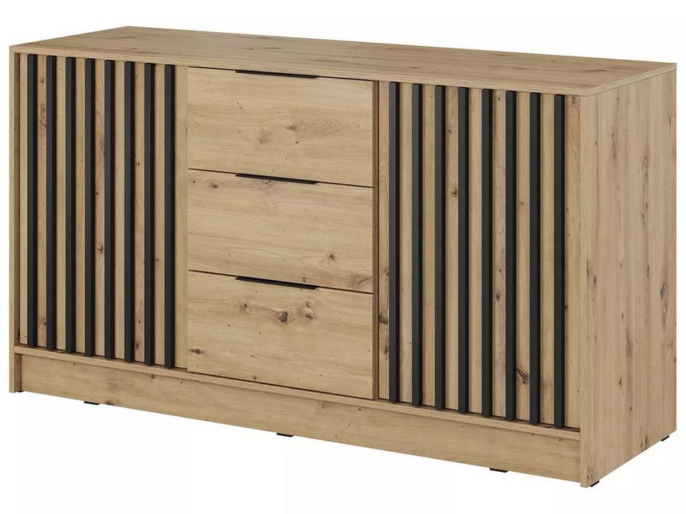 MOEBLO Kommode JOHN 3D (dekorative Lamellen Schrank Sideboard mit 2 ... MOEBLO Kommode JOHN 3D (dekorative Lamellen Schrank Sideboard mit 2 ...