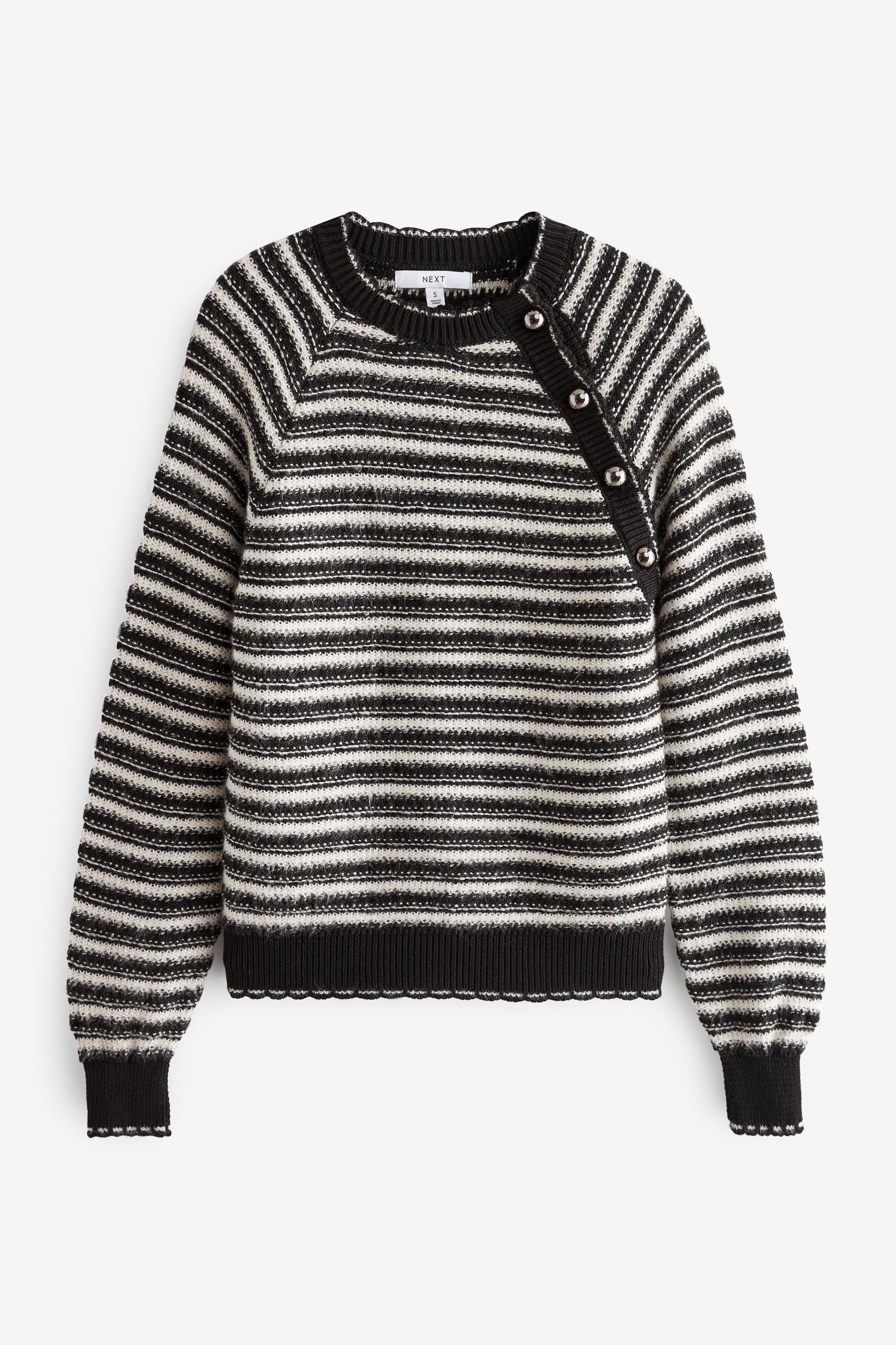 Next Rundhalspullover Pullover Mit Knopf Und Glitzerstreifen 1 Tlg